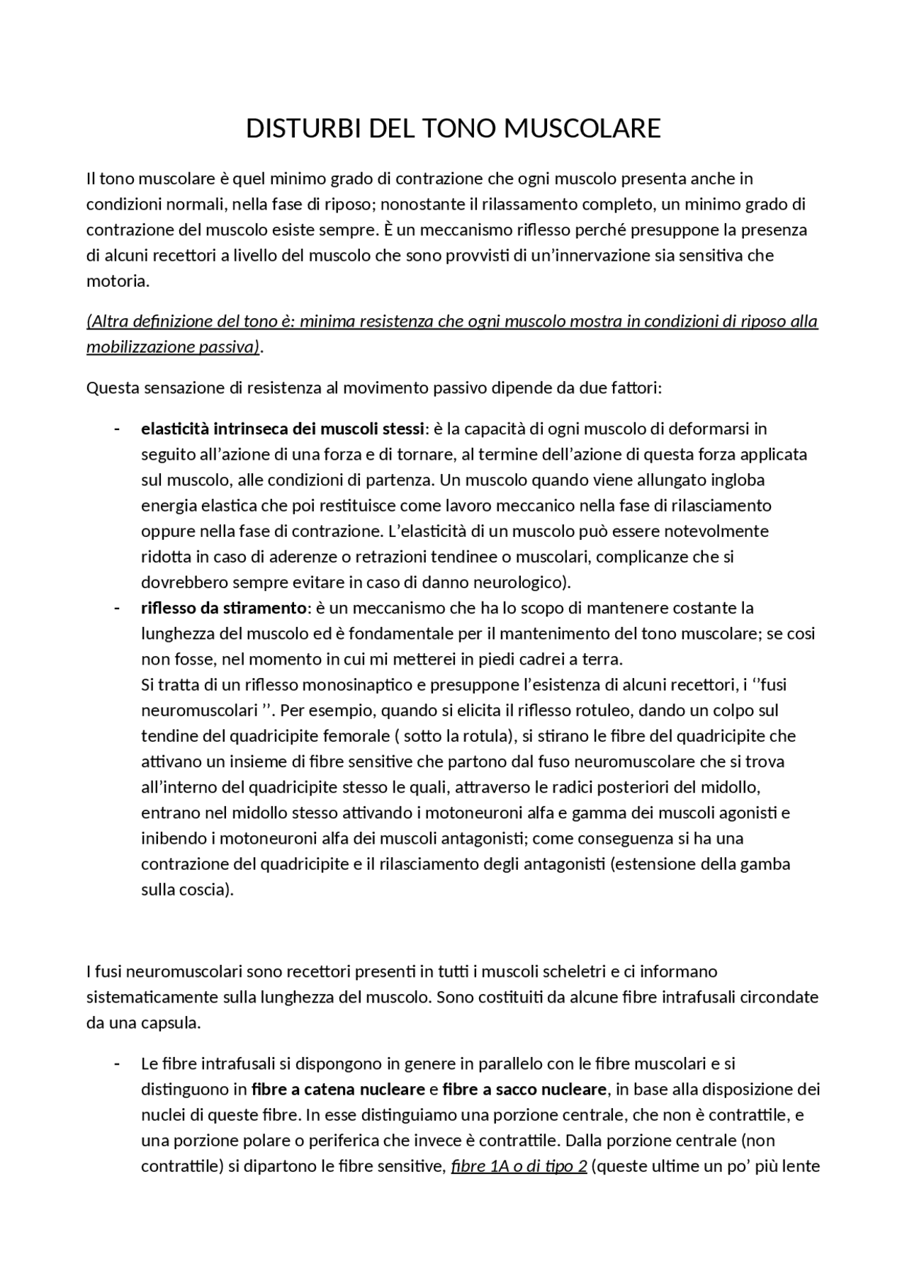 Disturbi del tono muscolare - Docsity