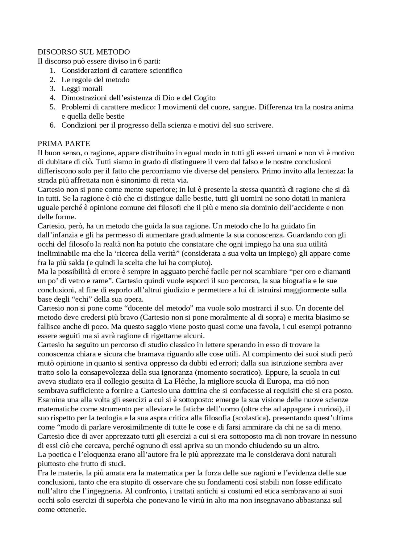 Sintesi Discorso Sul Metodo Docsity