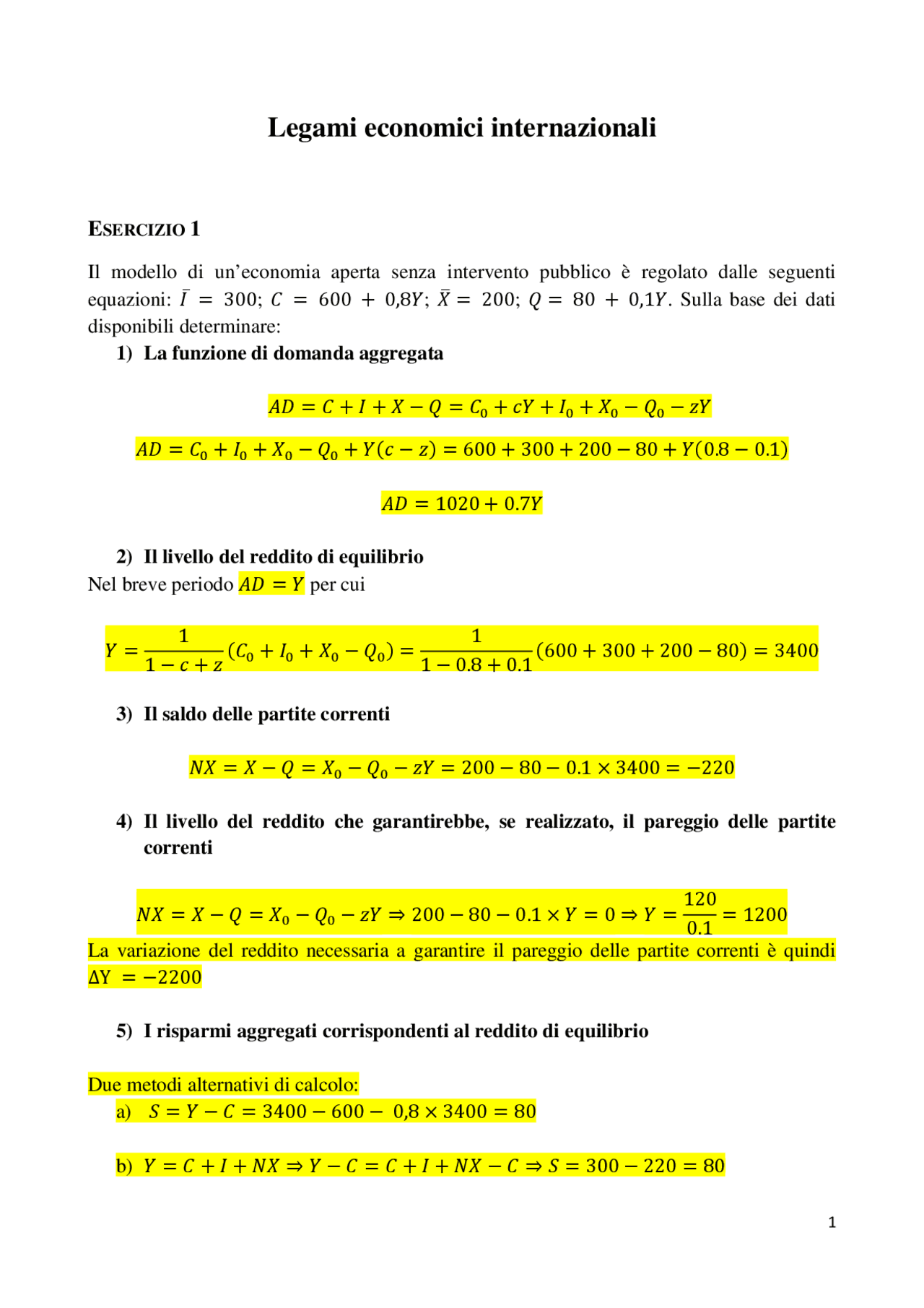 Esercizi Macroeconomia Docsity