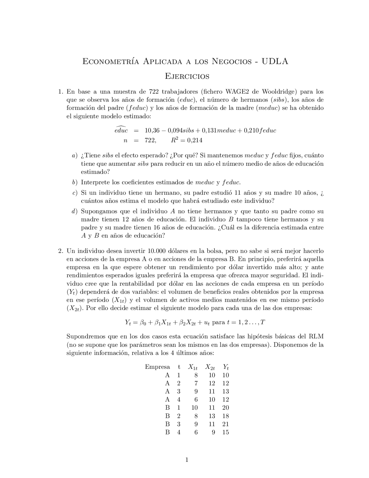 Preguntas de econometria (sin respuesta) - Docsity