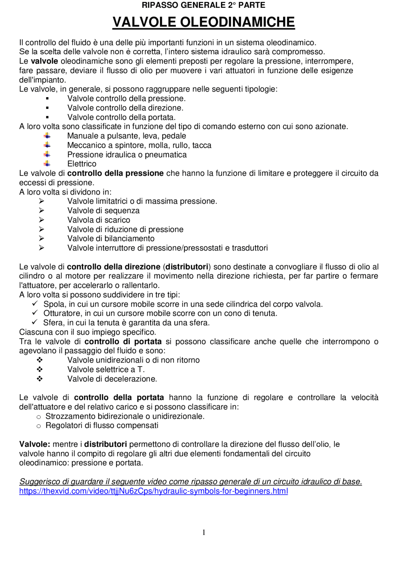 Valvole Ripasso Generale Docsity