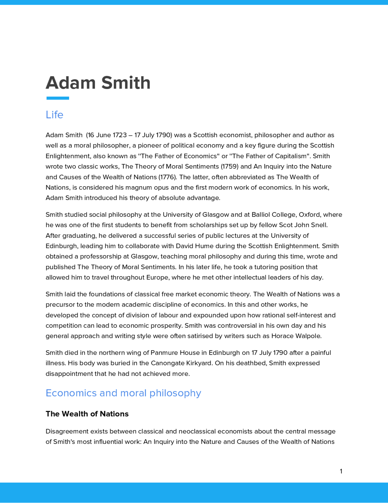Adam Smith Life And Philosophy Docsity