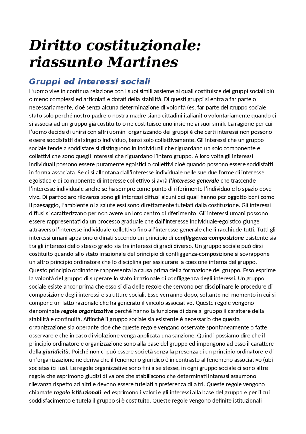 Riassunto Libro Martines Diritto Costituzionale Docsity