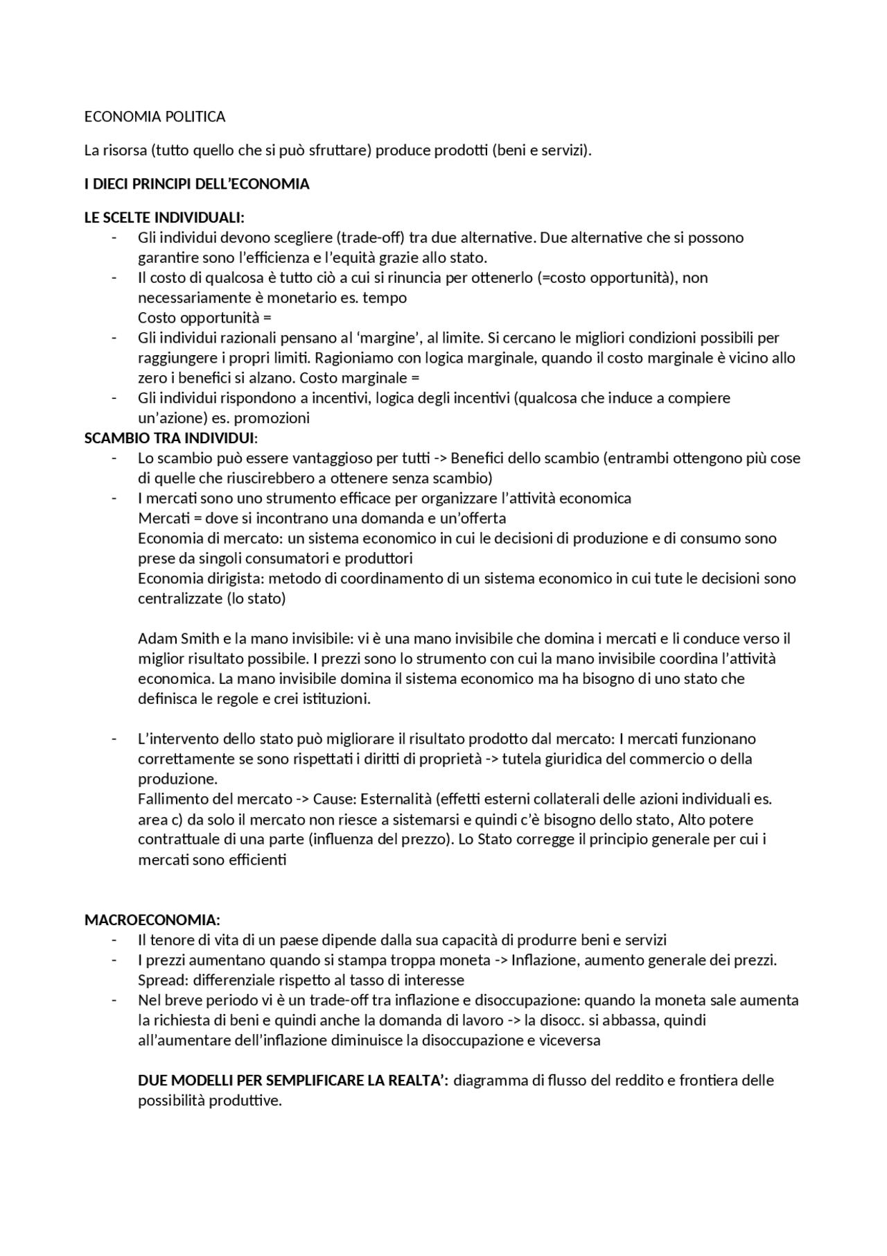 Economia Politica Iulm Docsity