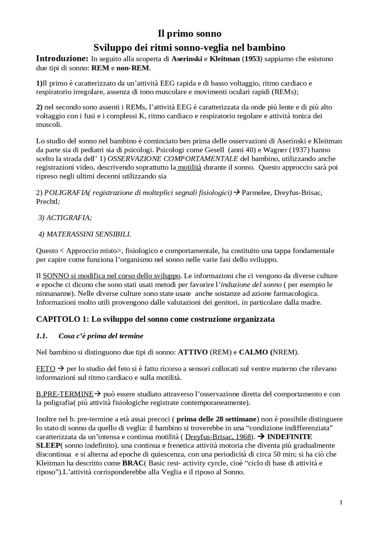 Sintesi Libro Salzarulo P Il Primo Sonno Docsity