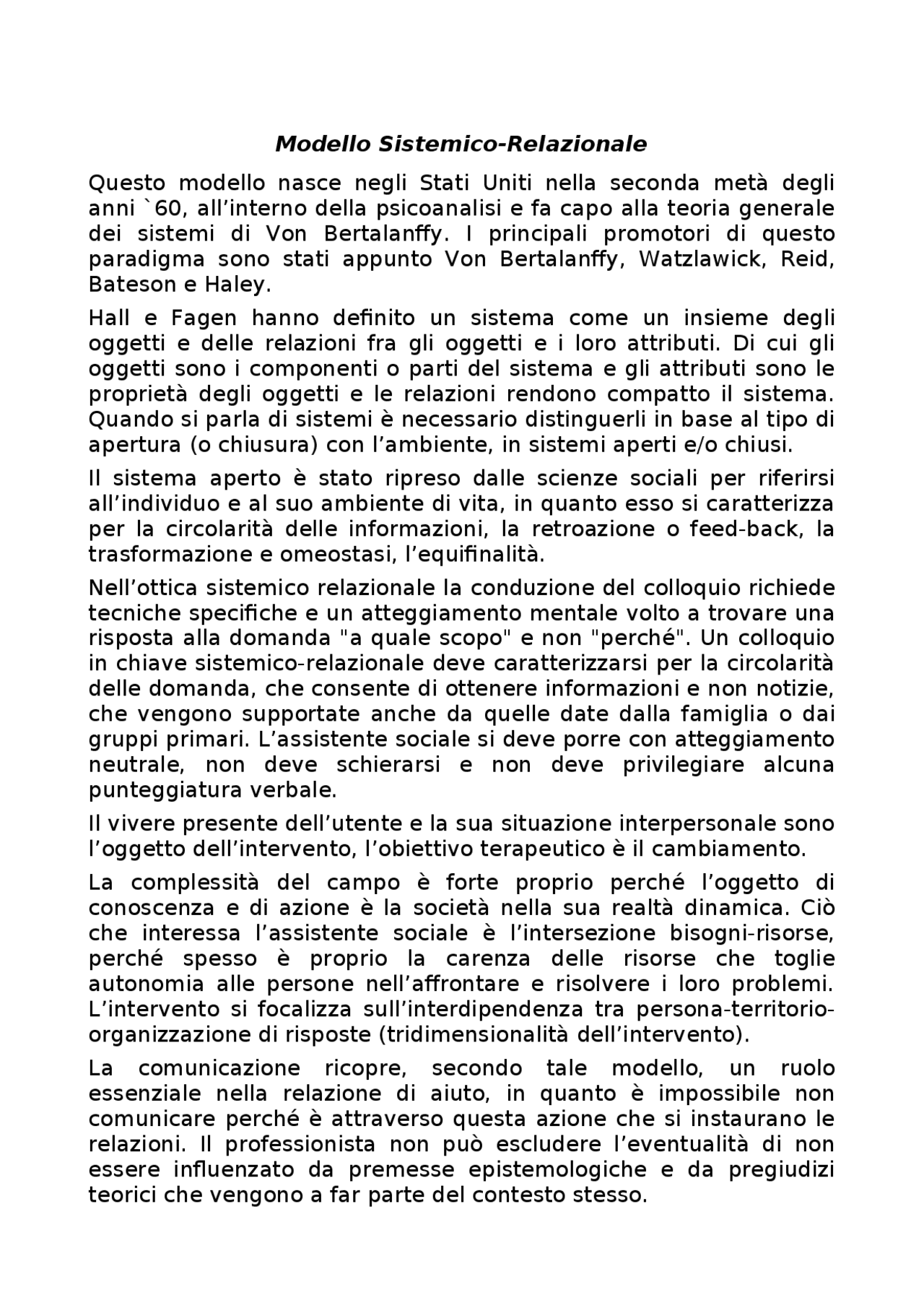 Il modello sistemico relazionale - Docsity