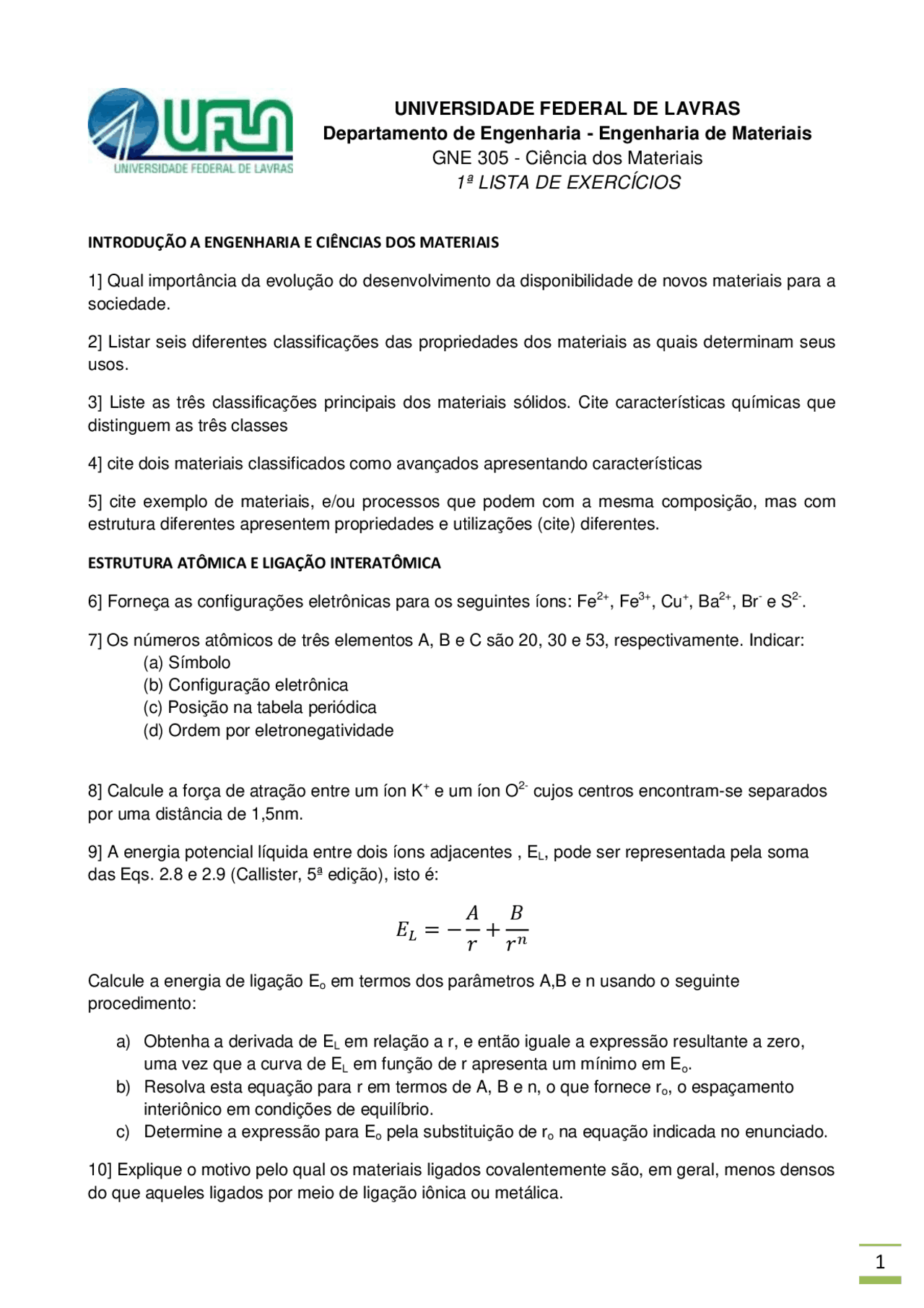 Lista De Ciências Dos Materiais Docsity