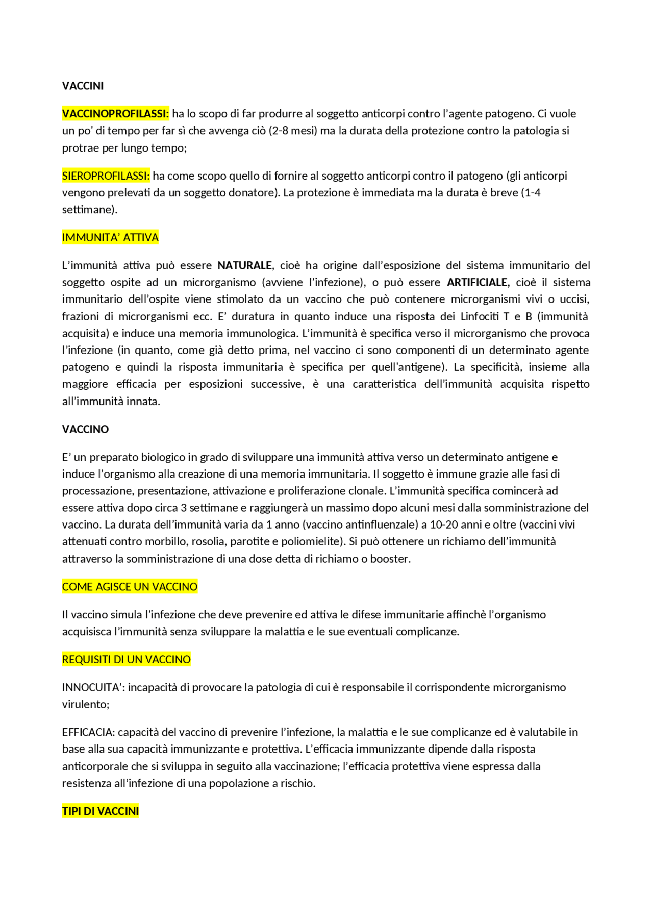 Immunoprofilassi E Vaccini Docsity