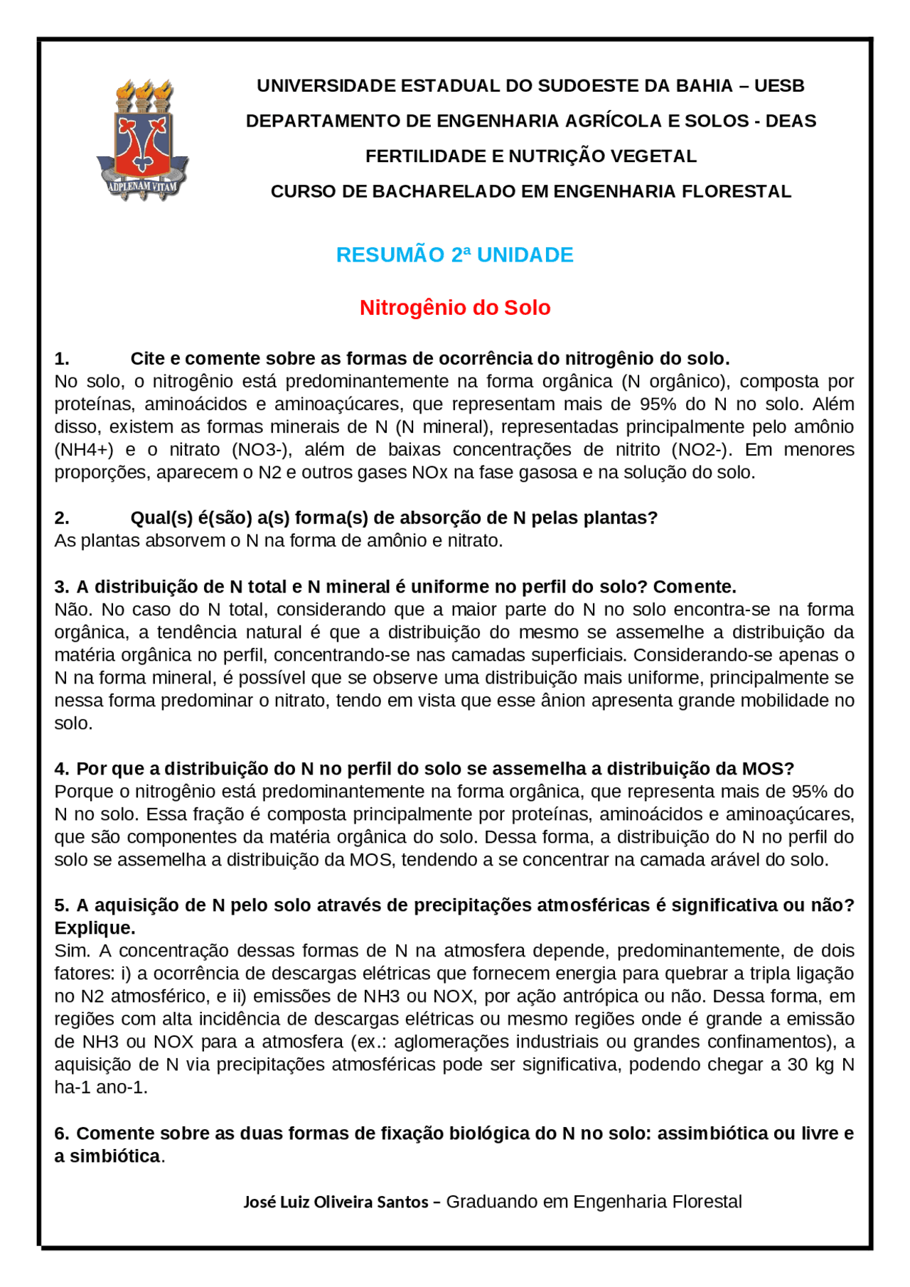 Fertilidade E Adubação Resumos Agronomia Docsity