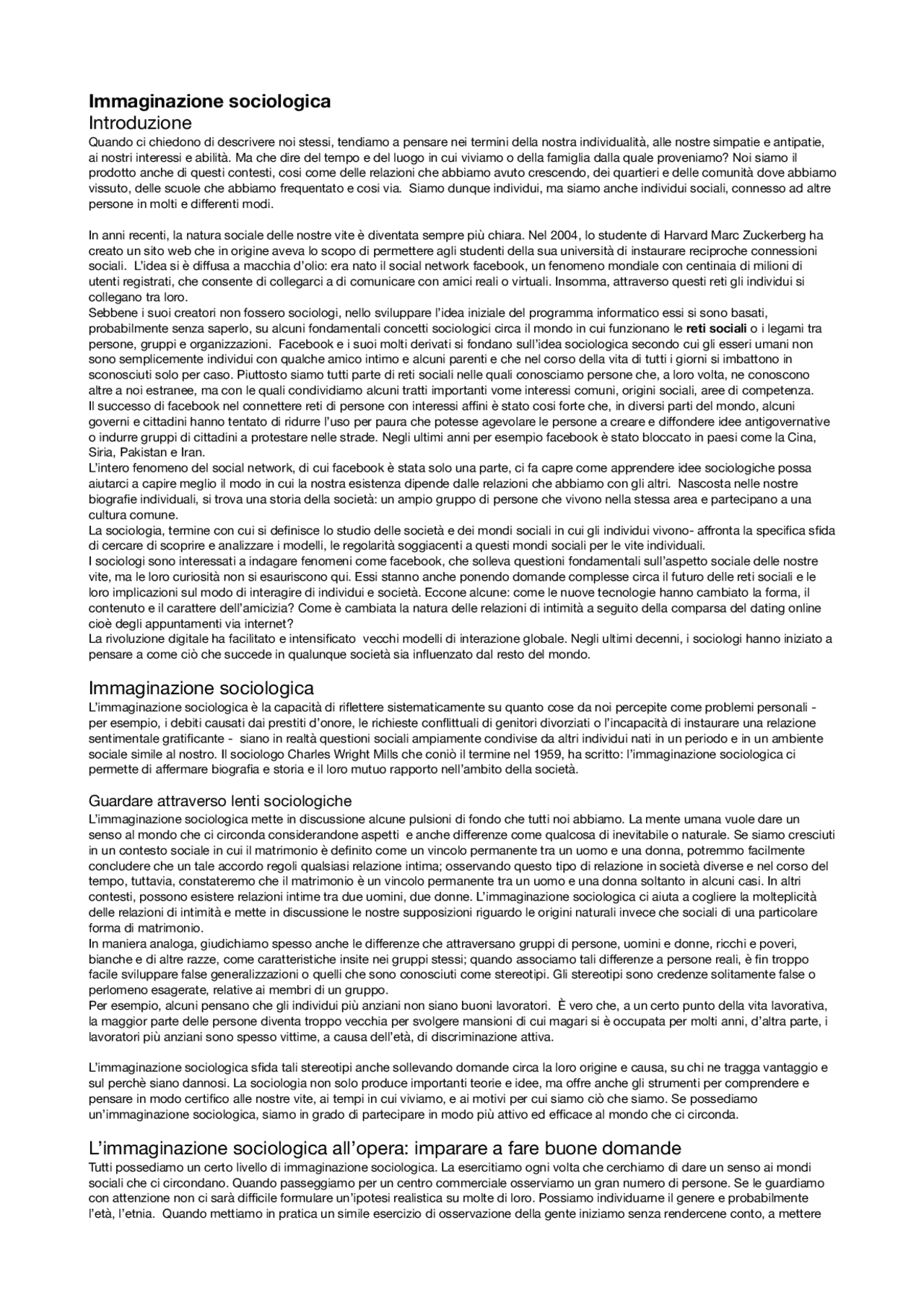 Progetto Di Sociologia Docsity