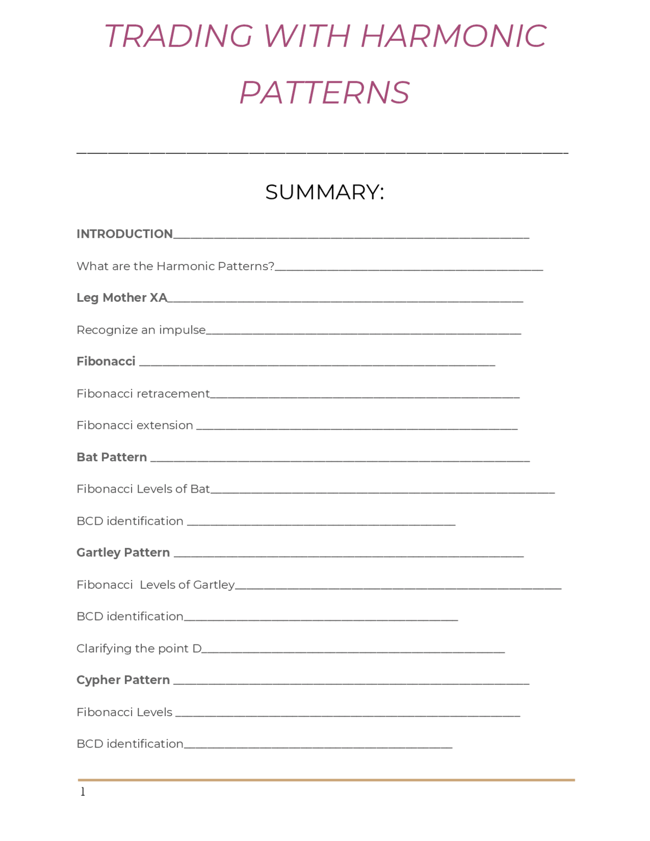 EBOOK LEVEL 2 : Trading with harmonic pattern and how use them. - Docsity