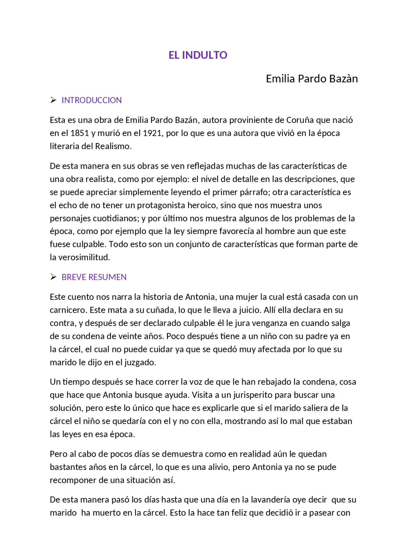 El indulto -emilia pardo bazàn - Docsity