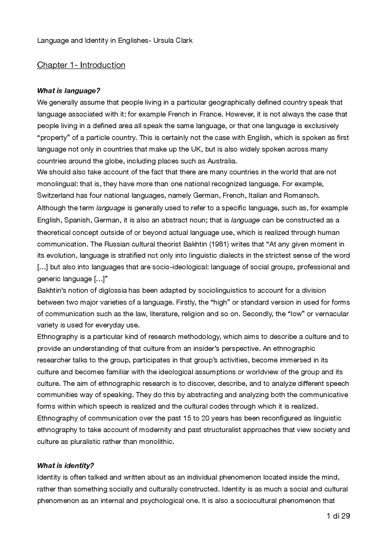 Language And Identity In Englishes Ursula Clark Docsity