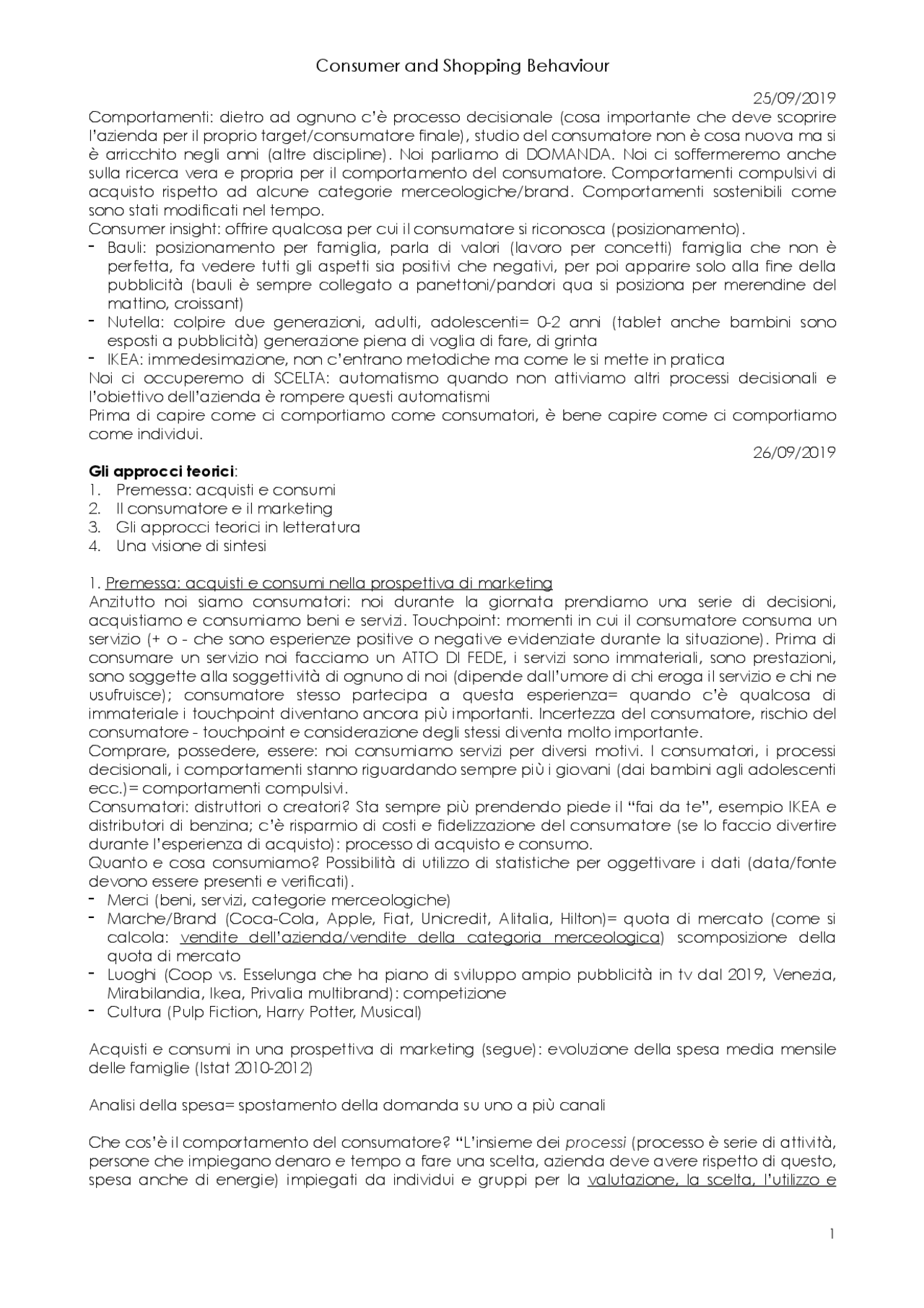Corso Di Consumer And Shopping Behaviour Docsity