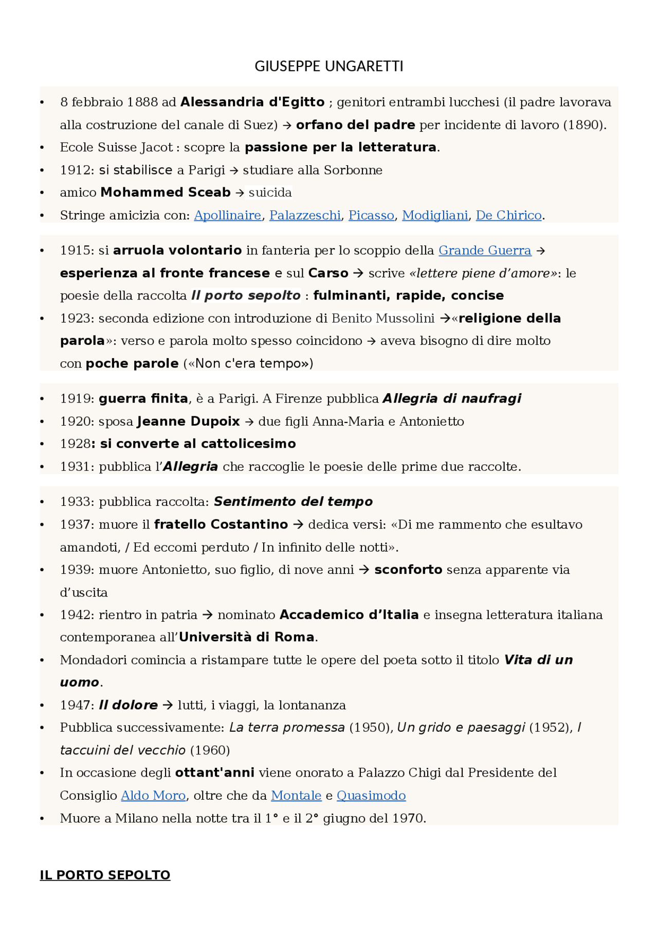 Vita E Opere Di Giuseppe Ungaretti Docsity