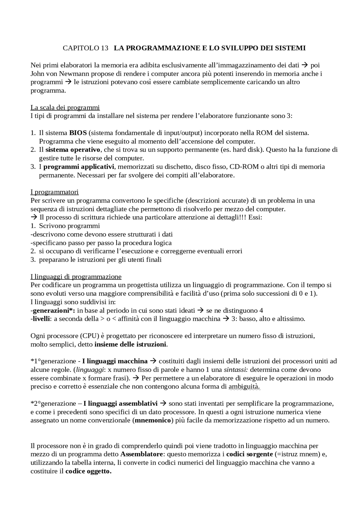 La Programmazione E Lo Sviluppo Dei Sistemi Docsity