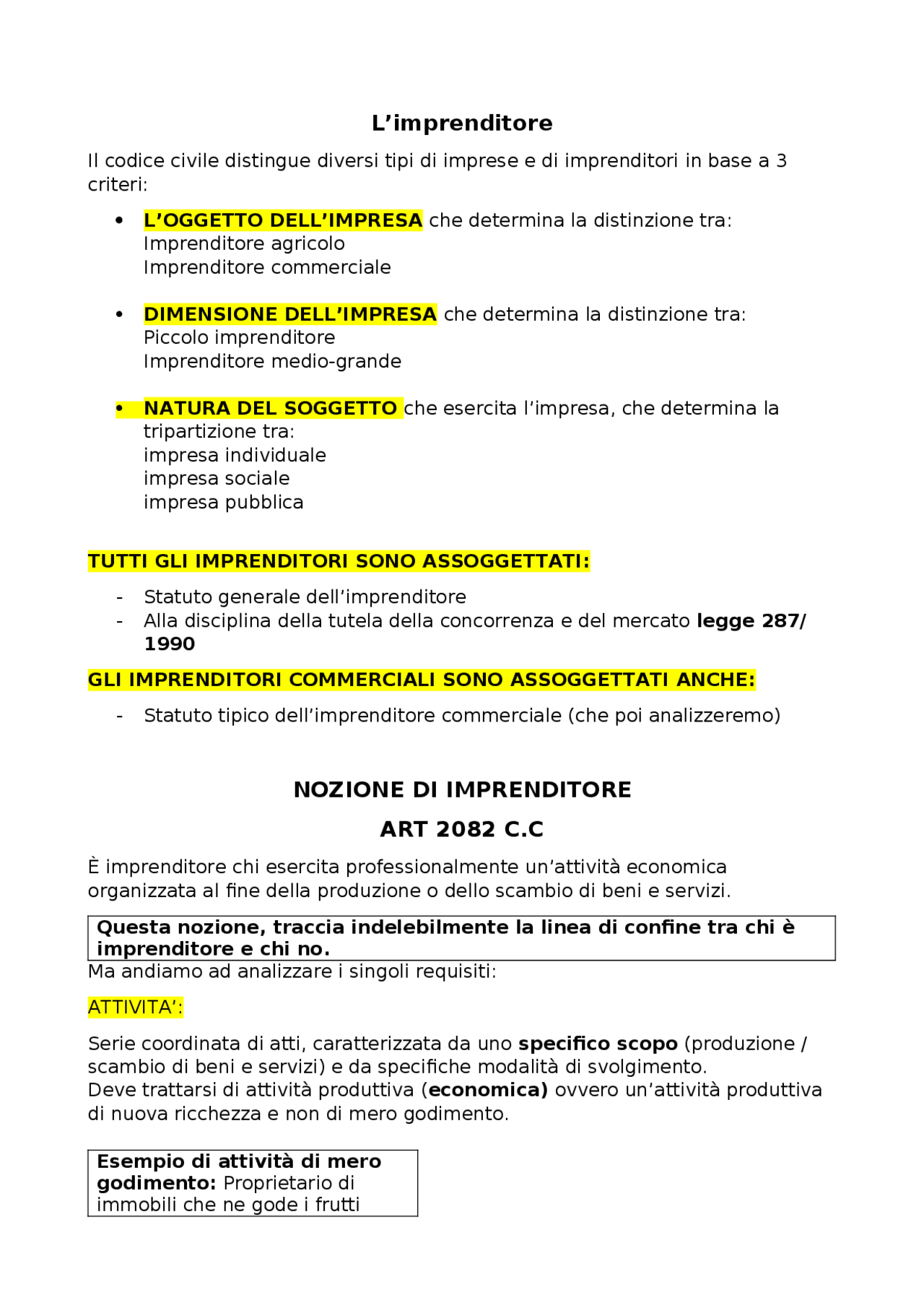 Impresa E Imprenditore Dispense Di Diritto Commerciale Docsity
