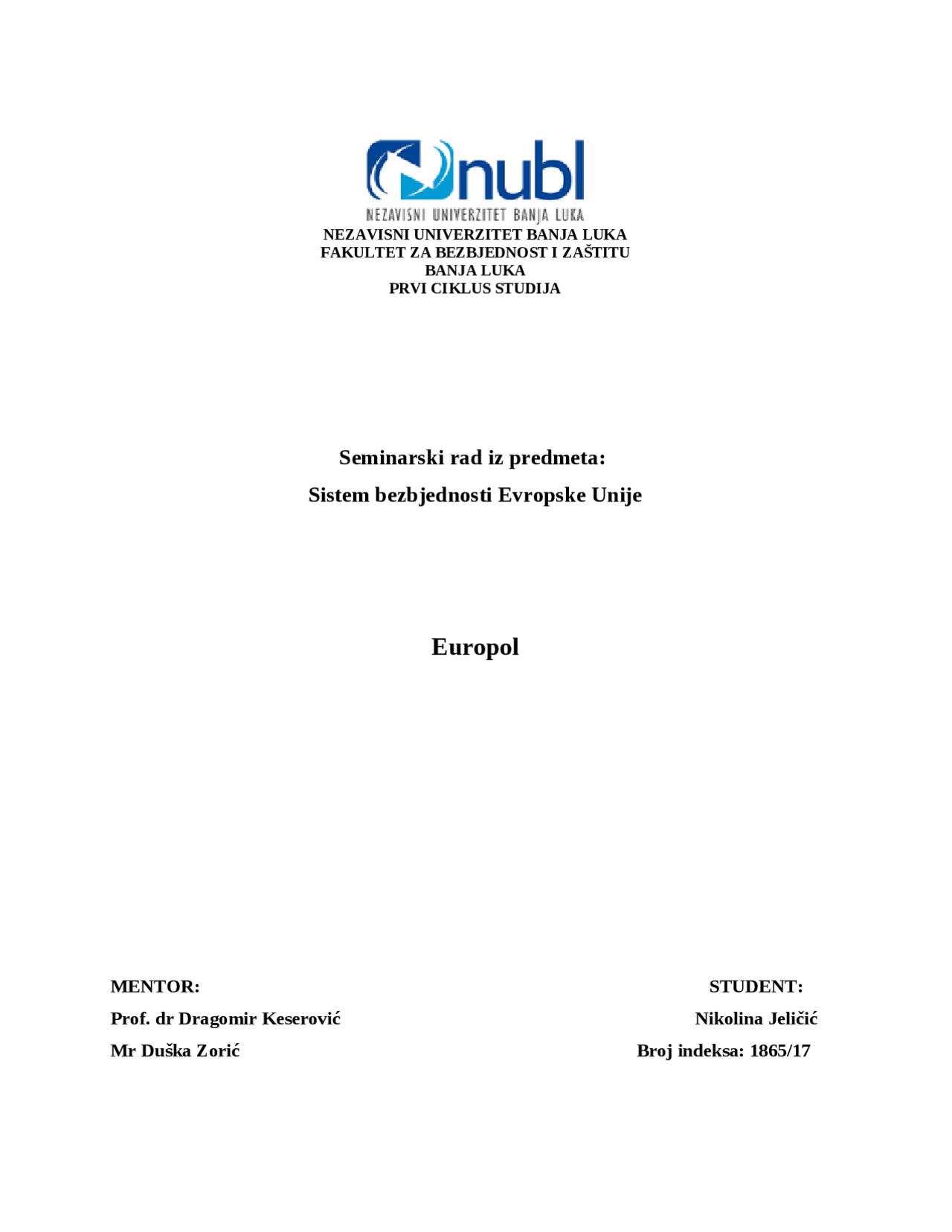 Sistemi Bezbjednosti Eu Interpol Završni Radovi Predlog