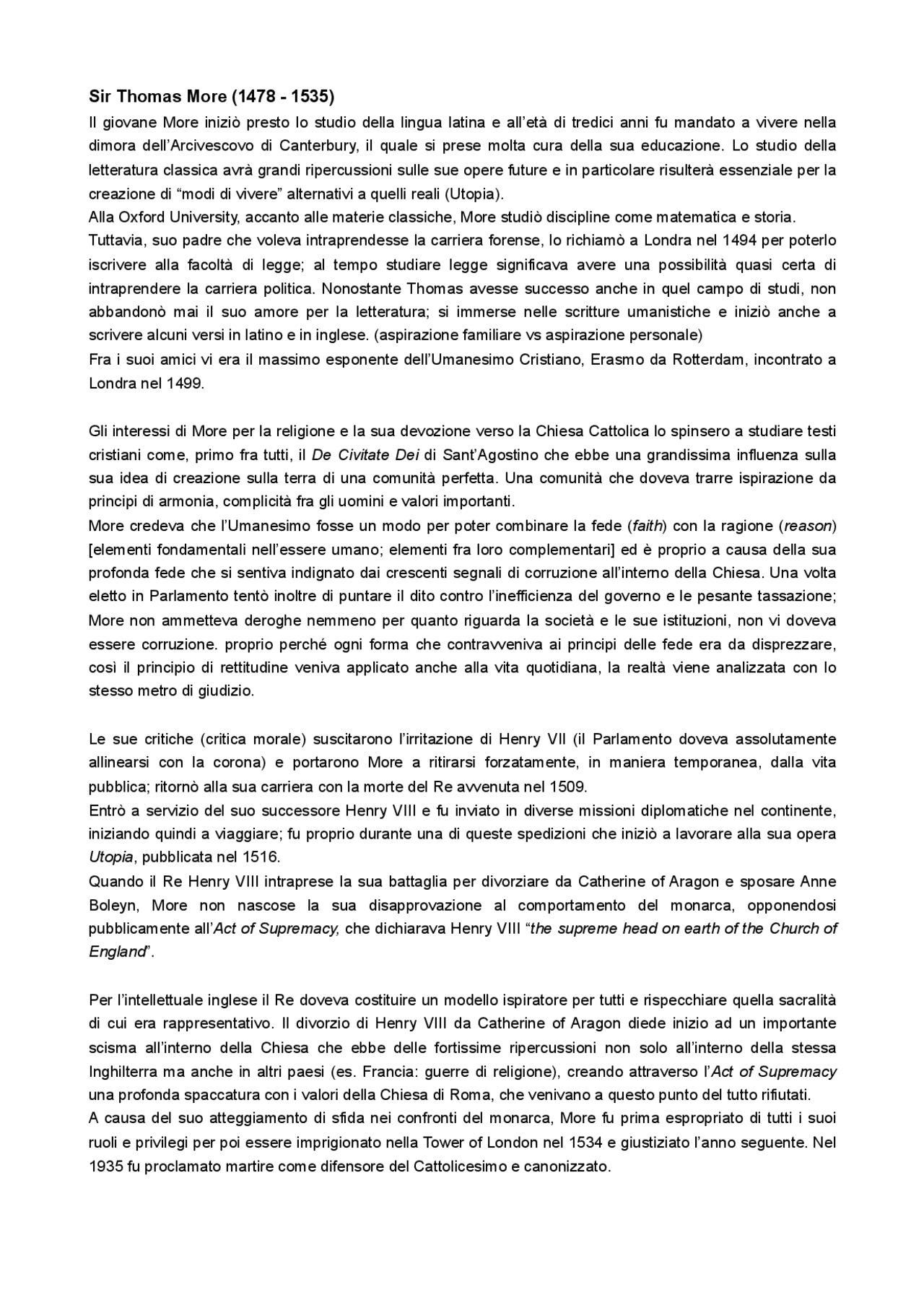 Appunti Su Thomas More Appunti Di Letteratura Inglese Docsity