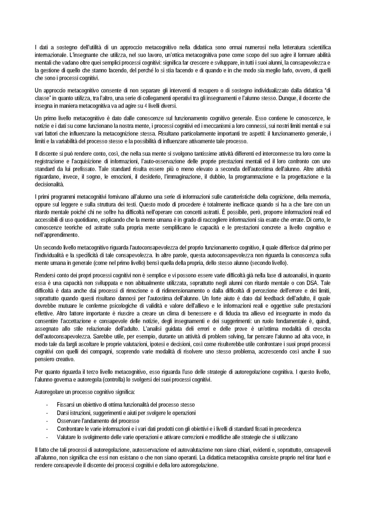 Metacognizione E Apprendimento Cooperativo Sintesi Del Corso Di