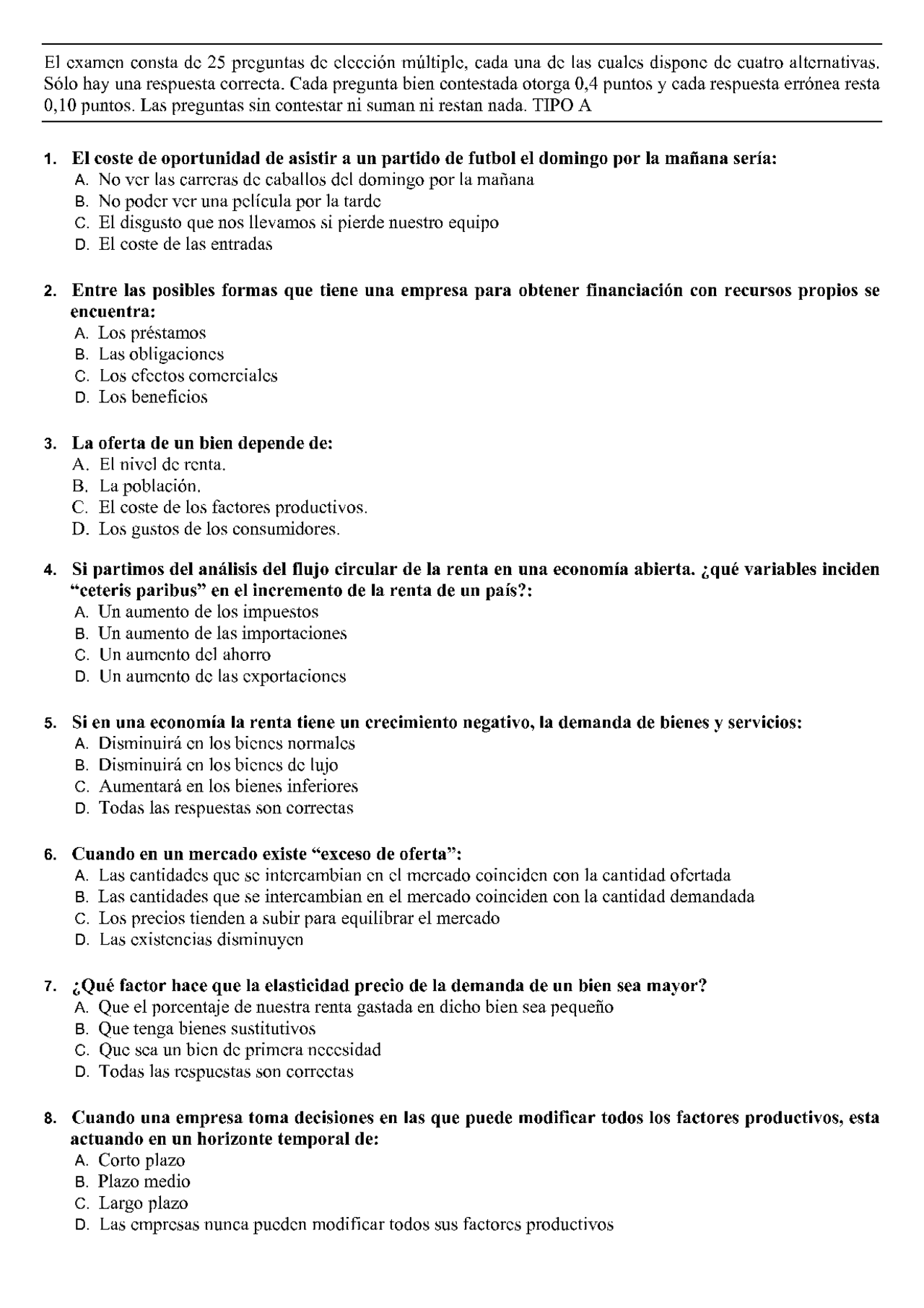 Examen De Introducción A La Economía 2011 Docsity