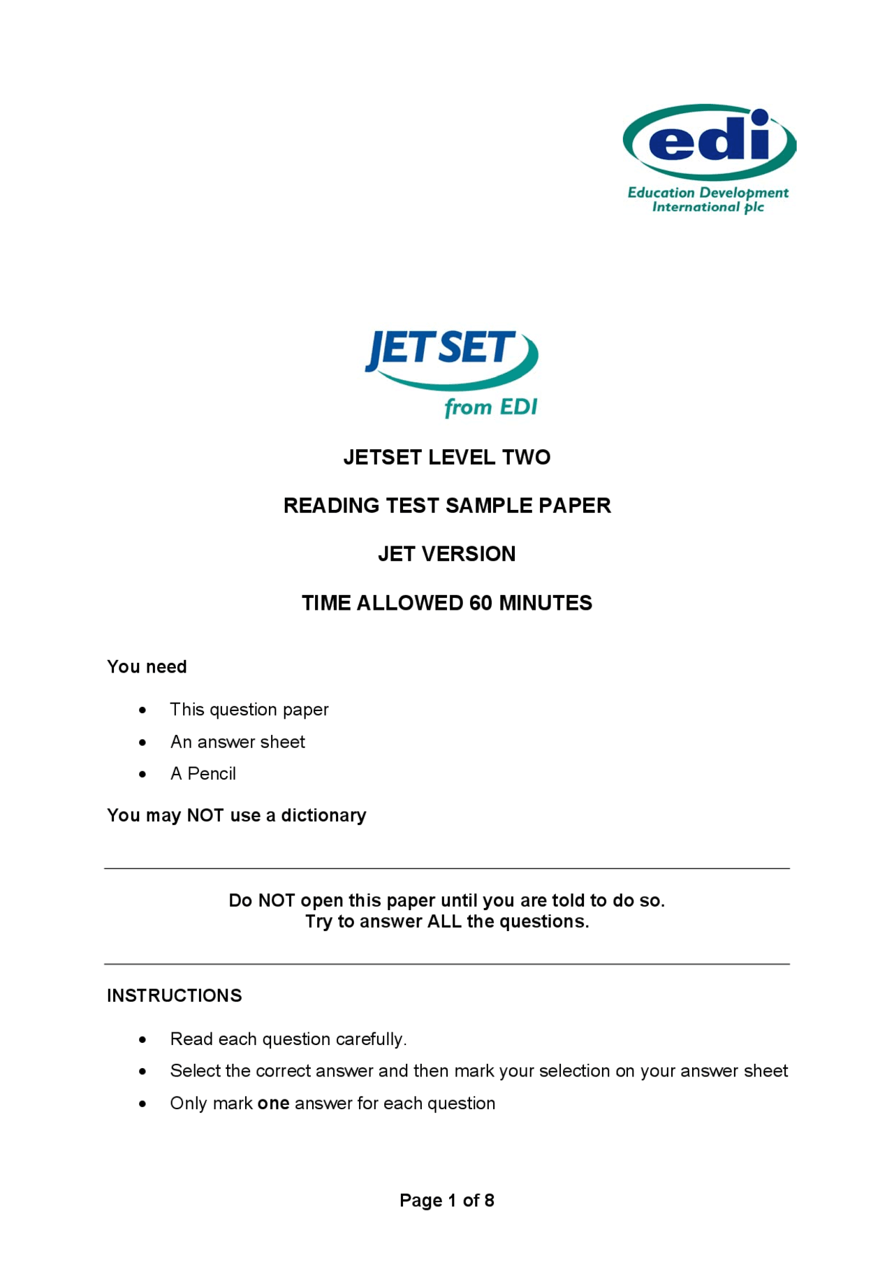 Test Inglese Intermediate Docsity