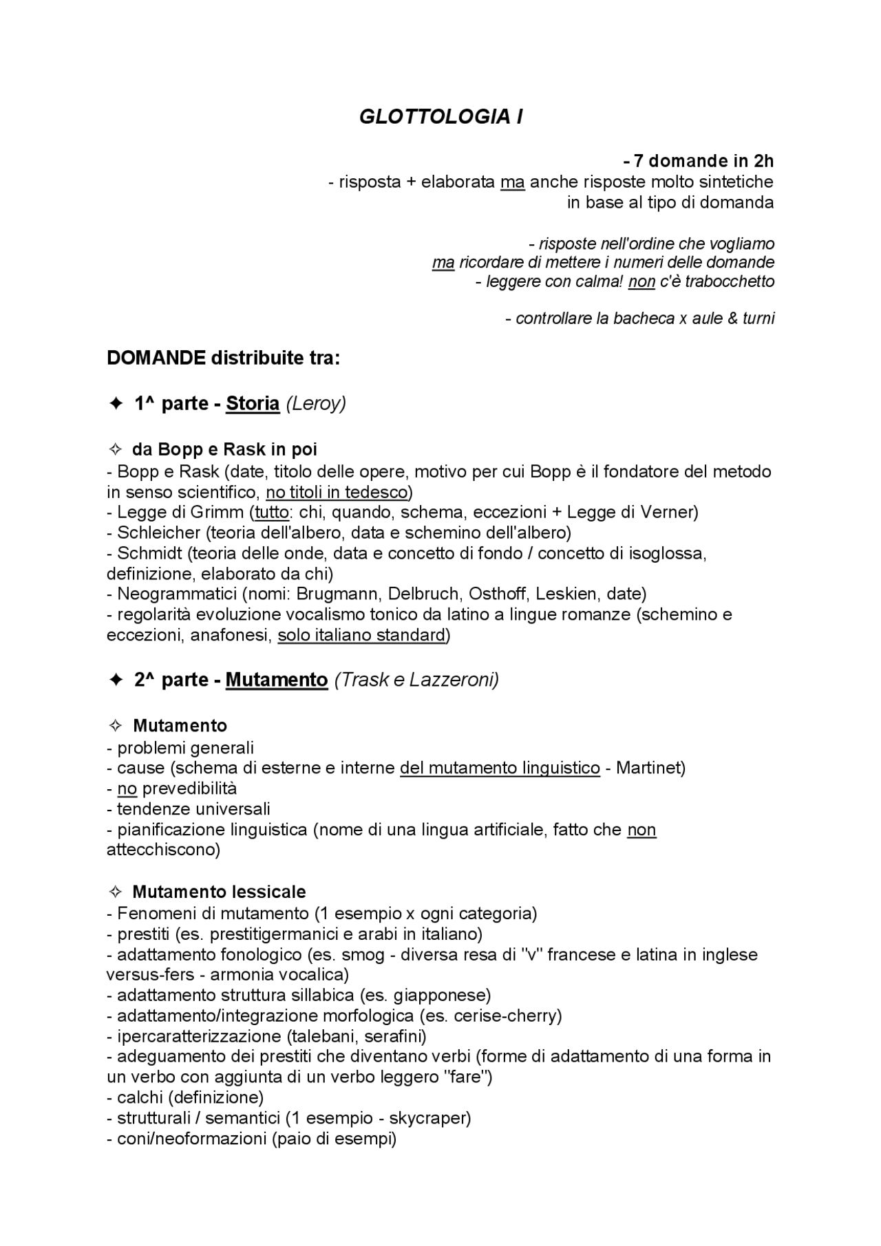 Domande Esame Glottologia Ciancaglini Appunti Di Glottologia Docsity