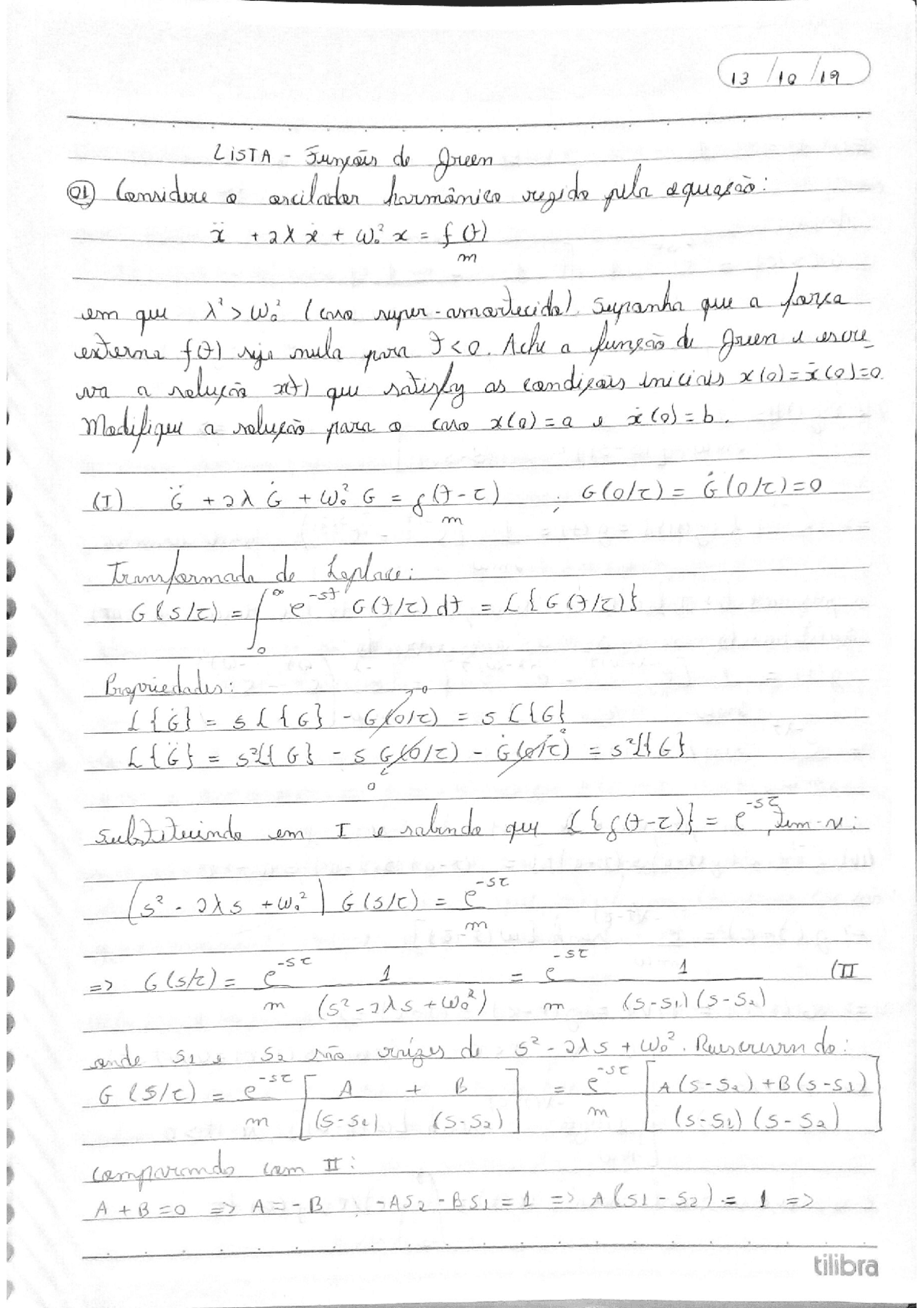 Exercícios Resolvidos Butkov Funções De Green Docsity