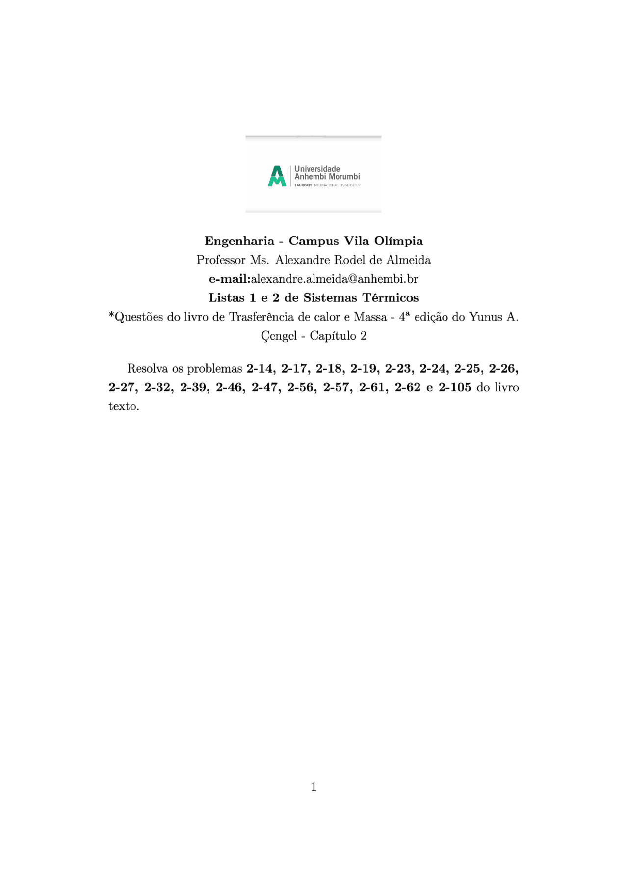 Listas Exercício Çengel Docsity