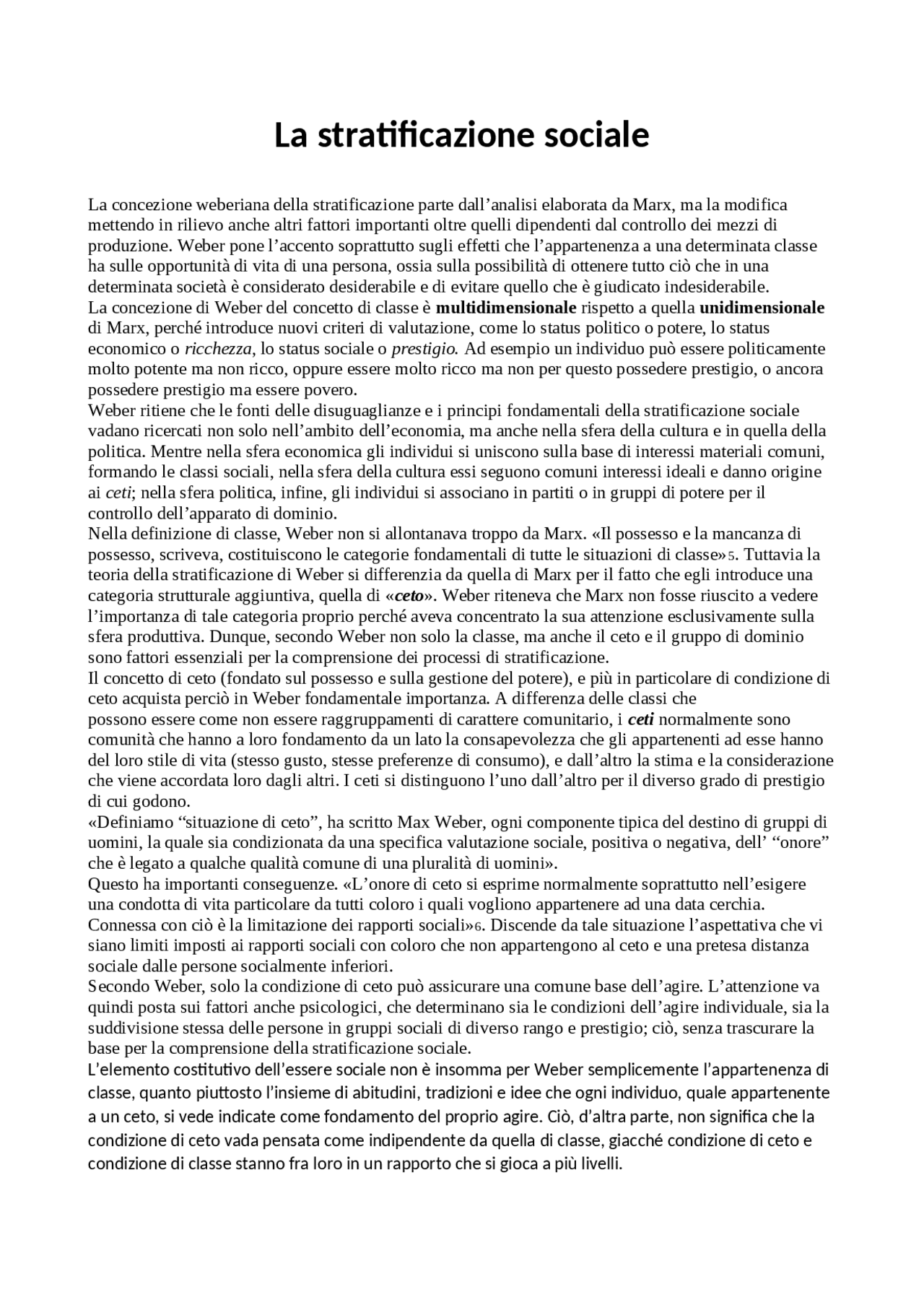La Stratificazione Sociale Docsity