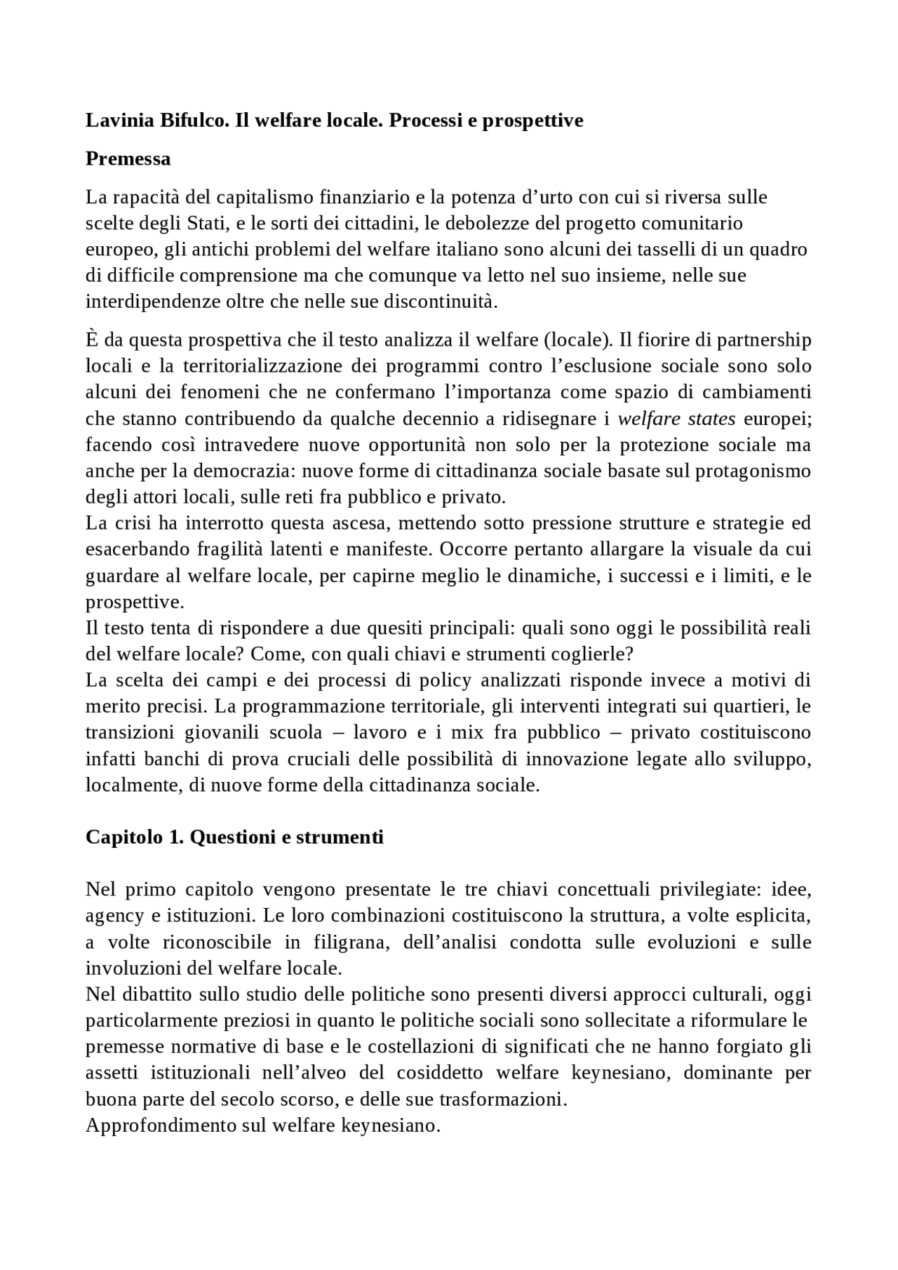 Il Welfare Locale Bifulco Docsity