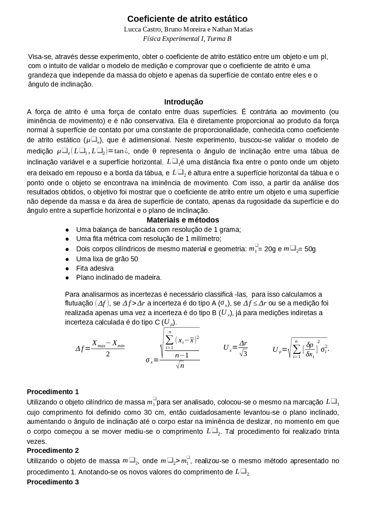 Relatório De Fisica Experimental 1 Docsity