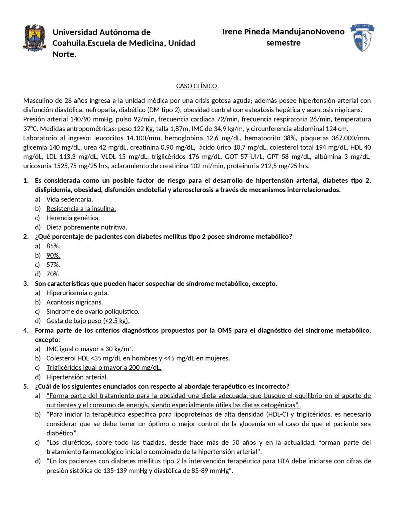 Caso Clinico Endocrinologia Docsity