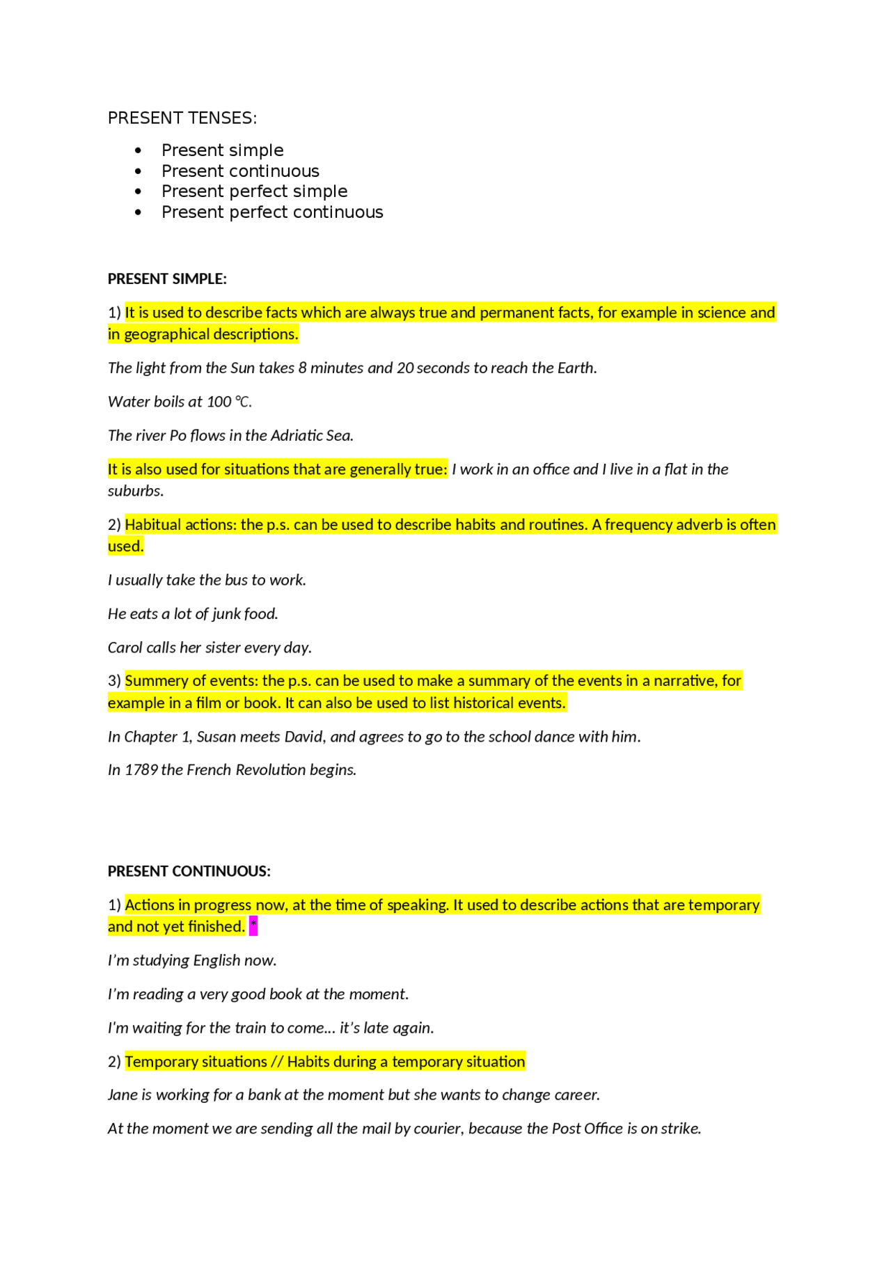 Present tenses lingua inglese - Docsity