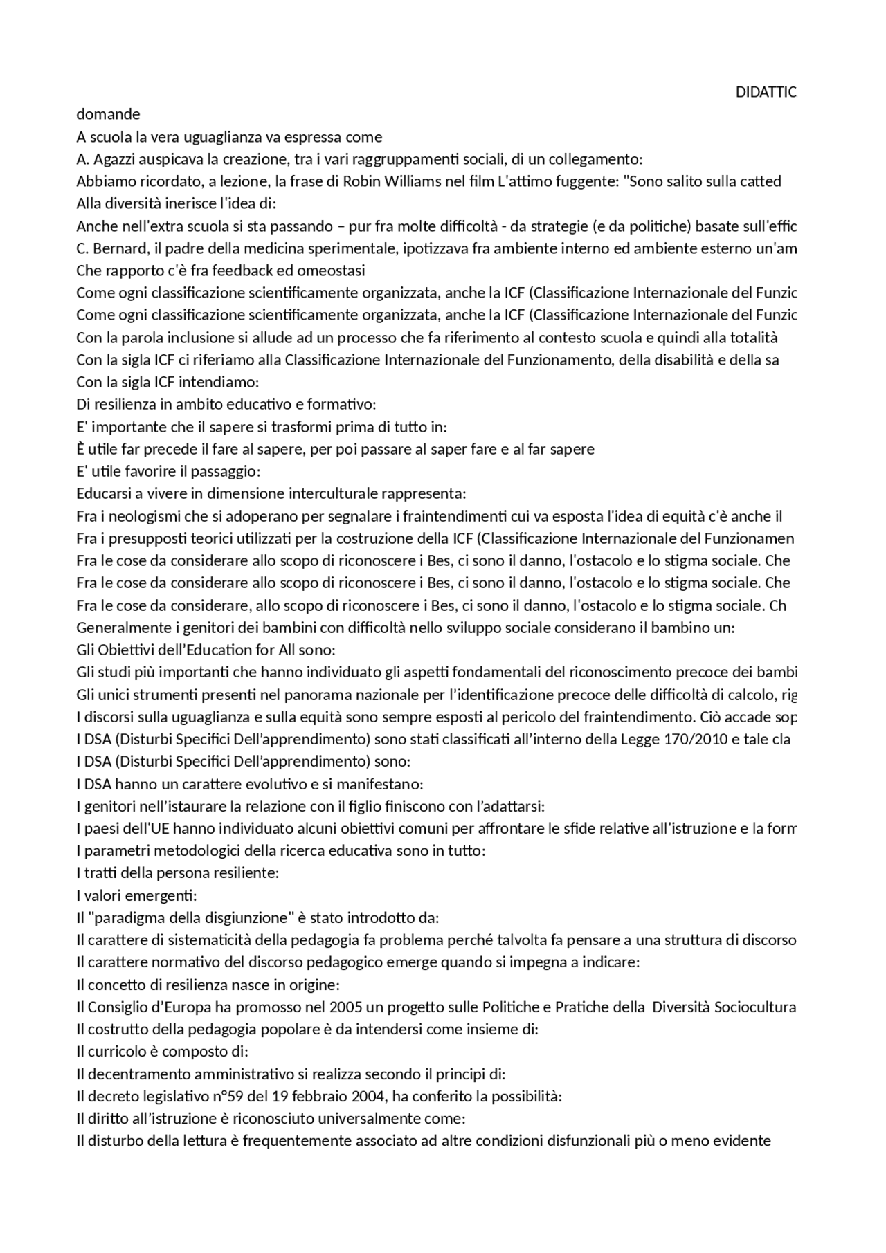 Domande Risposte Didattica Inclusione 24 Cfu Docsity