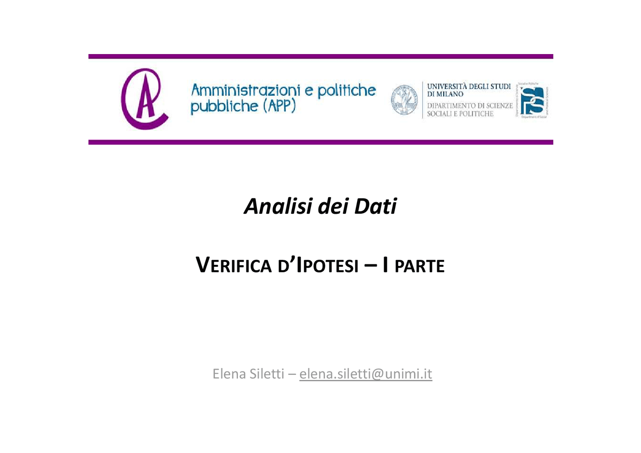 Le Verifiche Di Ipotesi Docsity