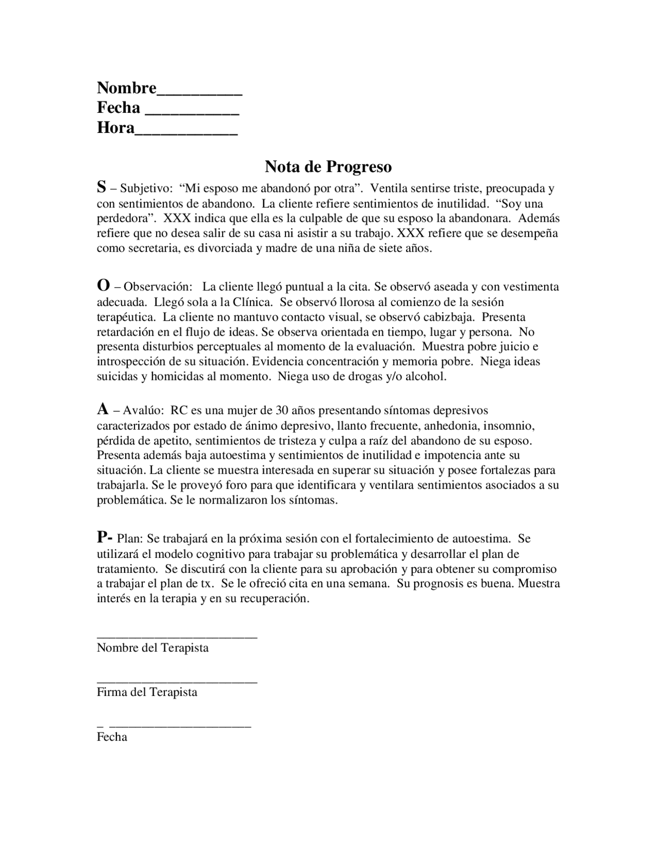 Nota de Progreso - Estilo SOAP - Docsity