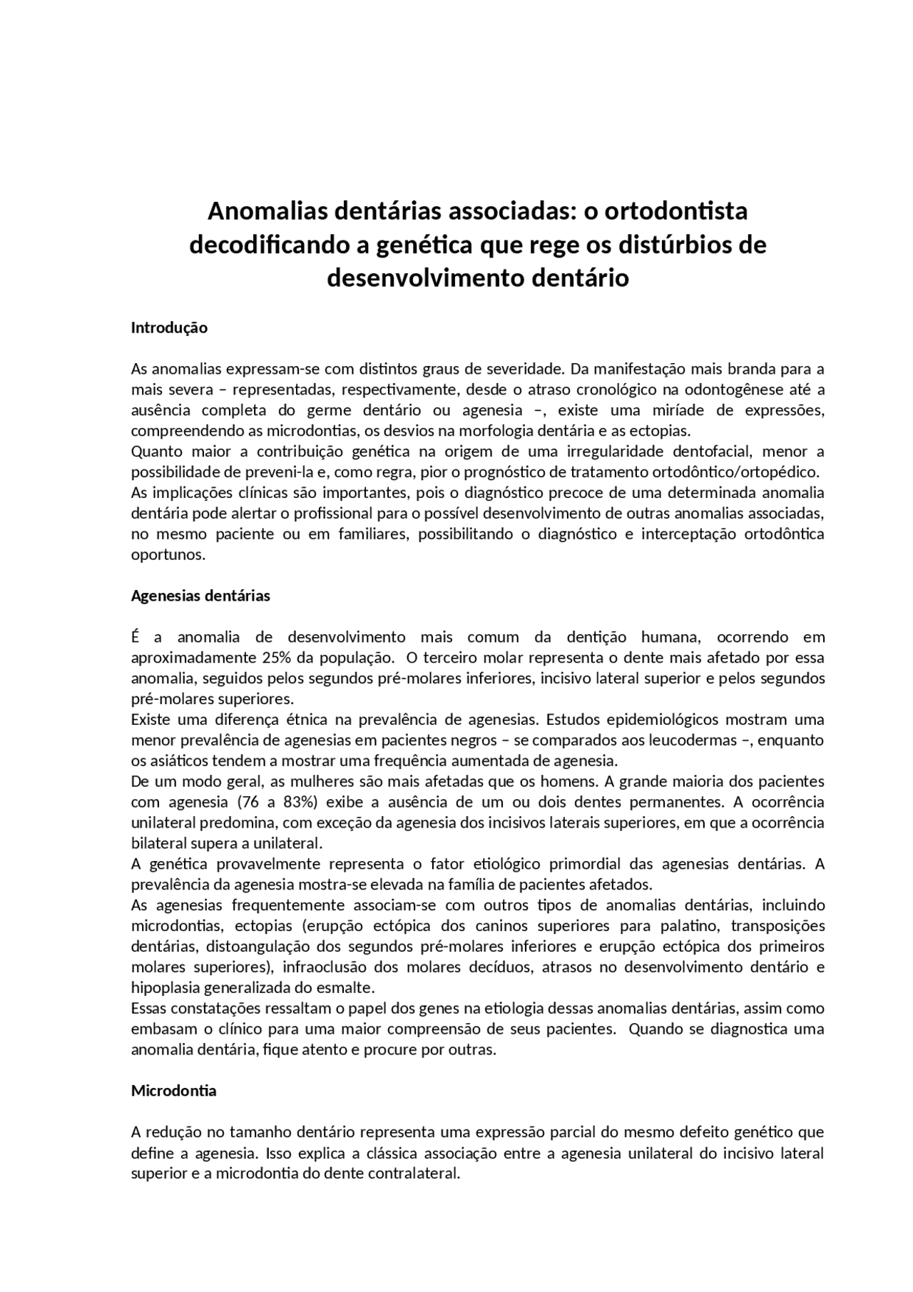 Anomalias Dentárias Associadas Docsity