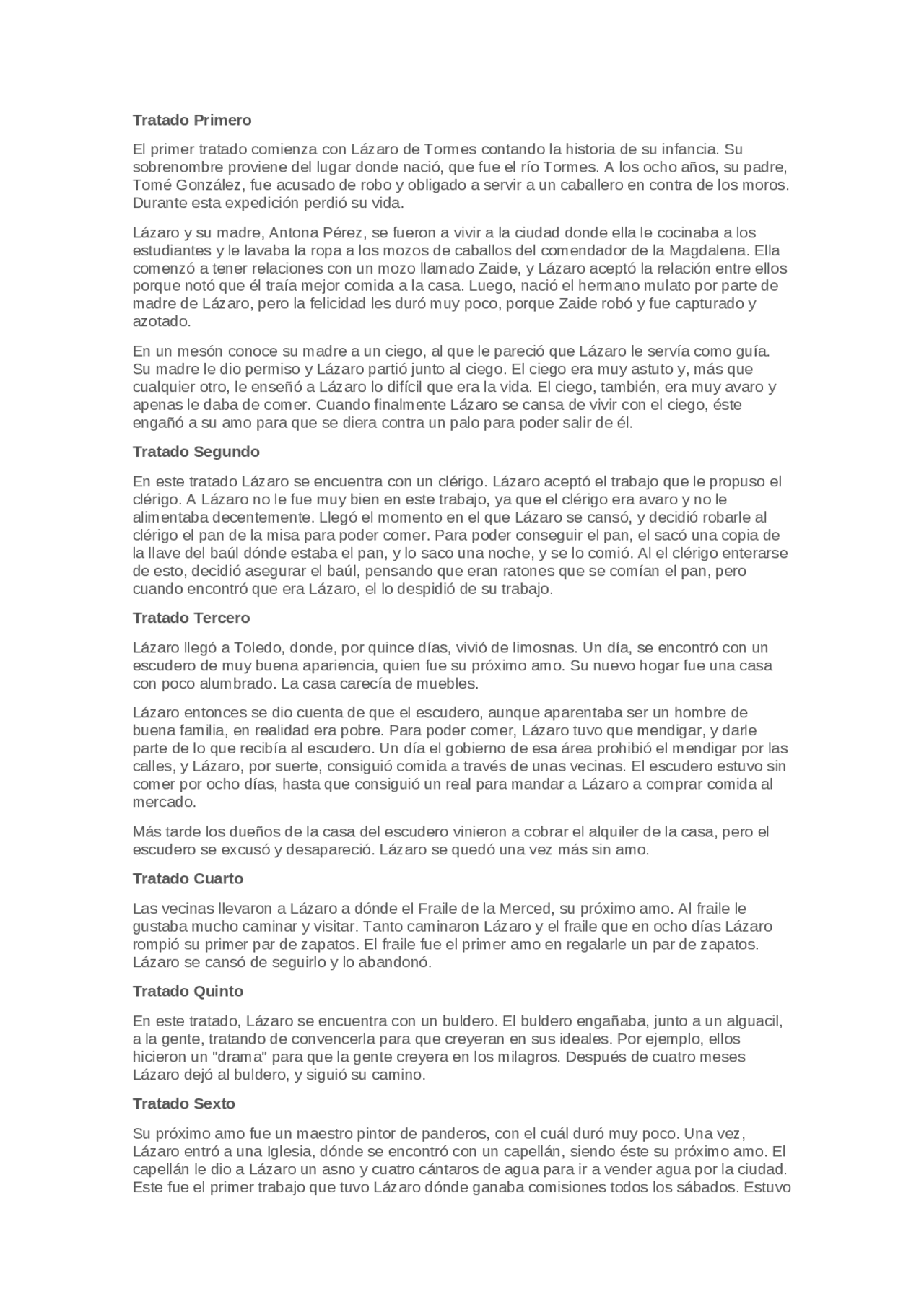 Resumen Lazarillo de Tormes - Docsity