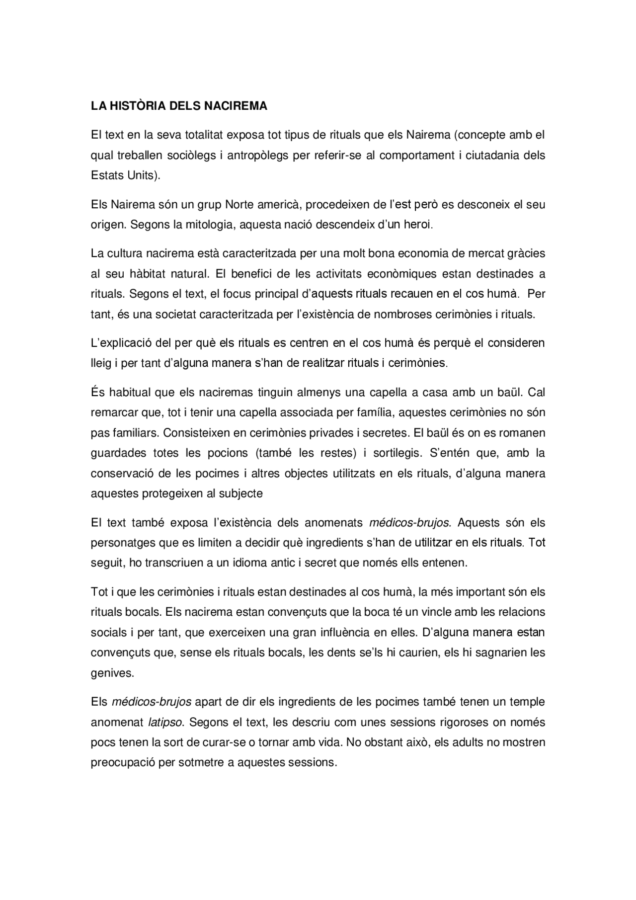 RESUMEN HISTORIA DE LOS NACIREMA - Docsity