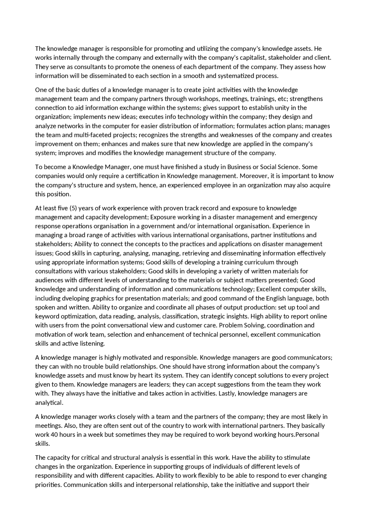 Knowledge Management Docsity