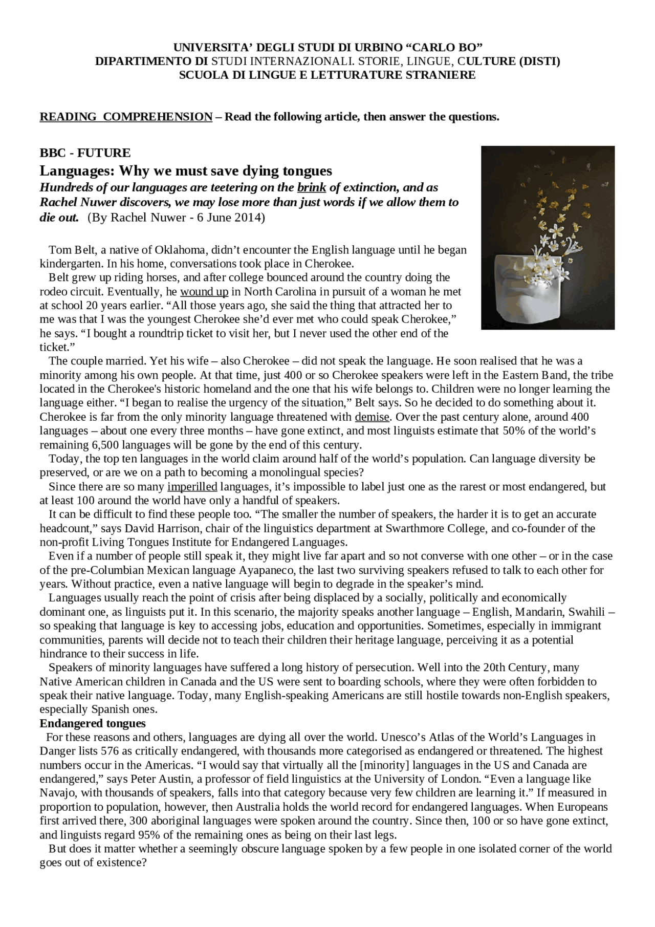 English Reading With Exercises Docsity