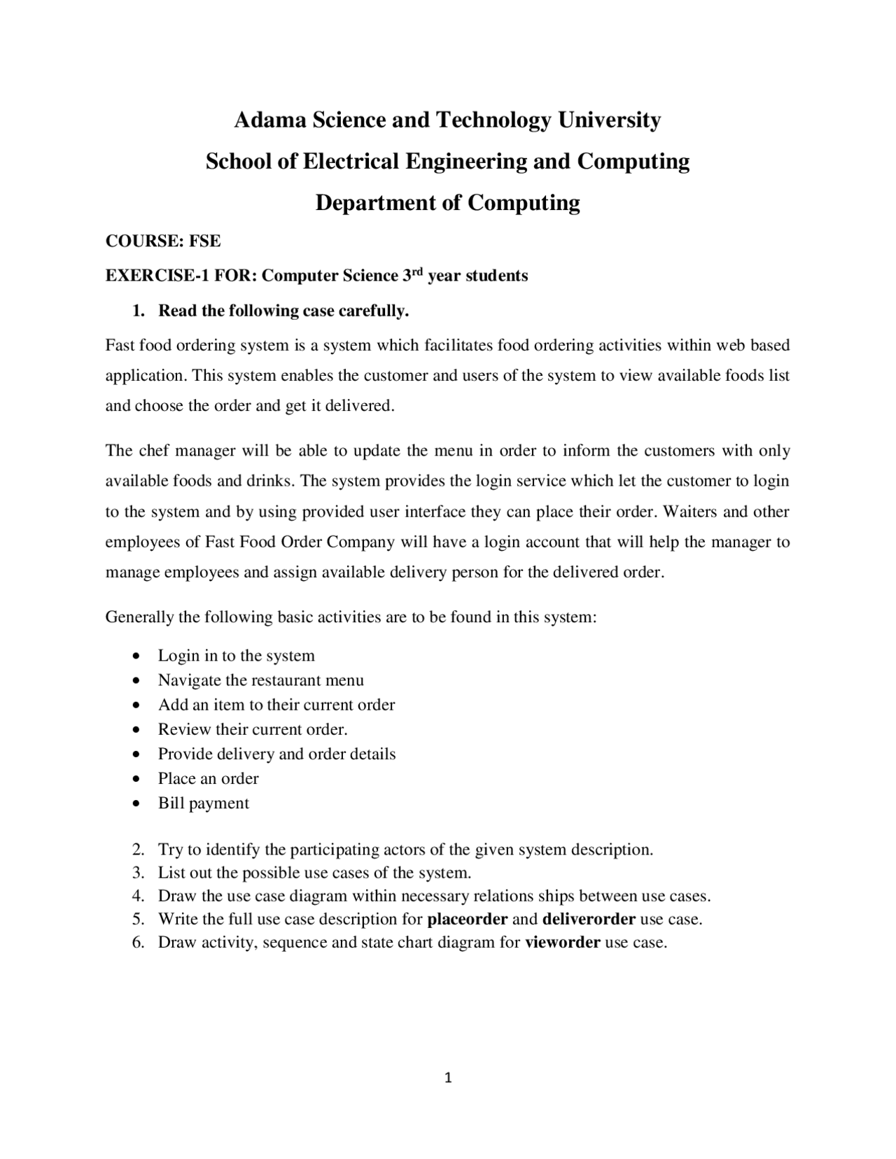 Exercise On Software Engineering Docsity