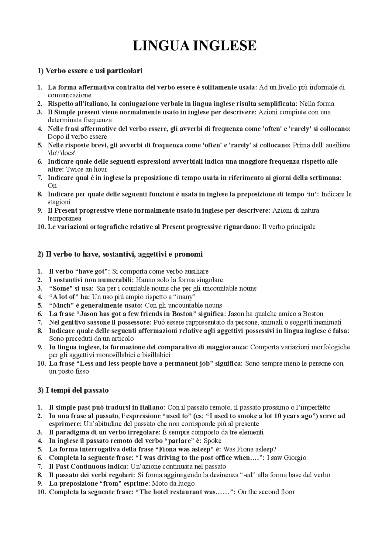 Domande Prova Desame Lingua Inglese Unipegaso L 22 Docsity