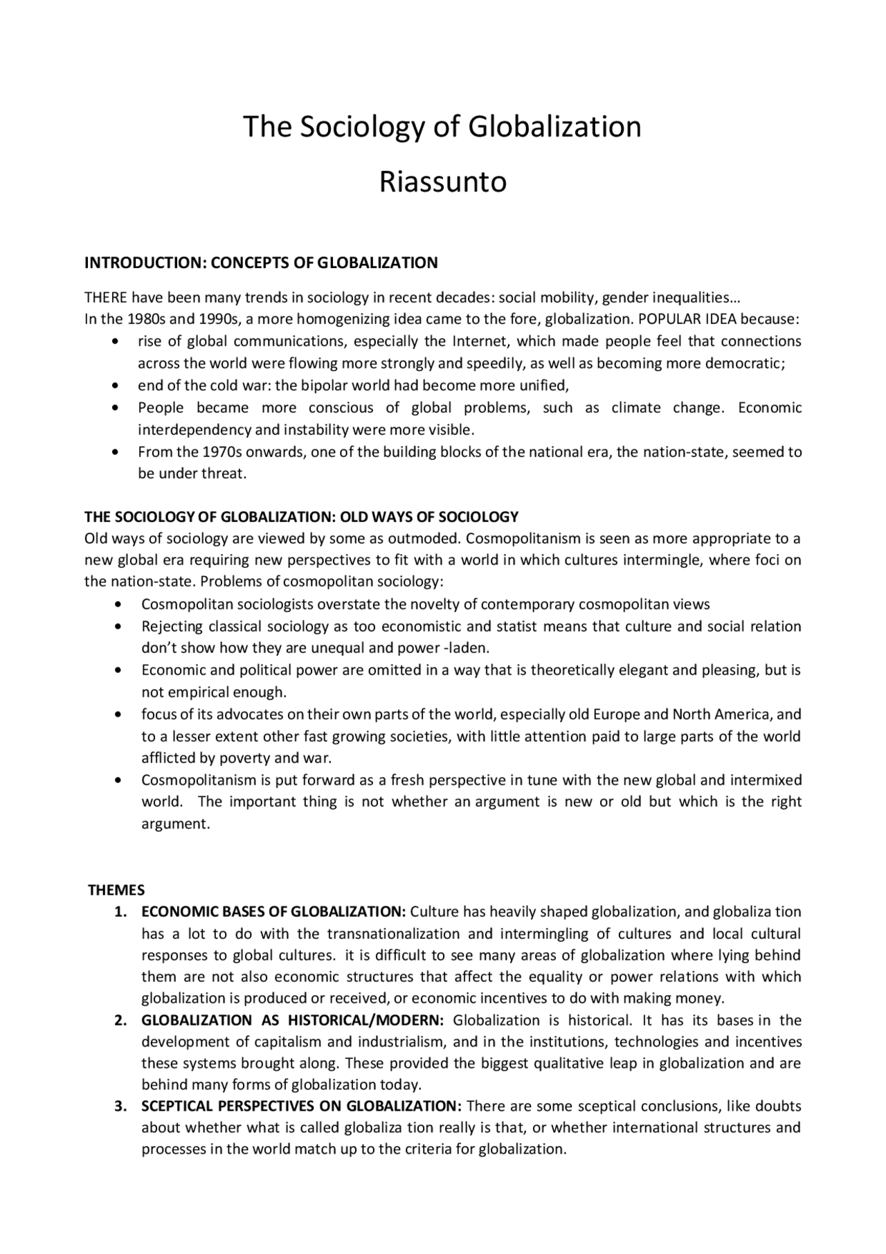 The Sociology of Globalization | Sintesi del corso di Sociologia | Docsity