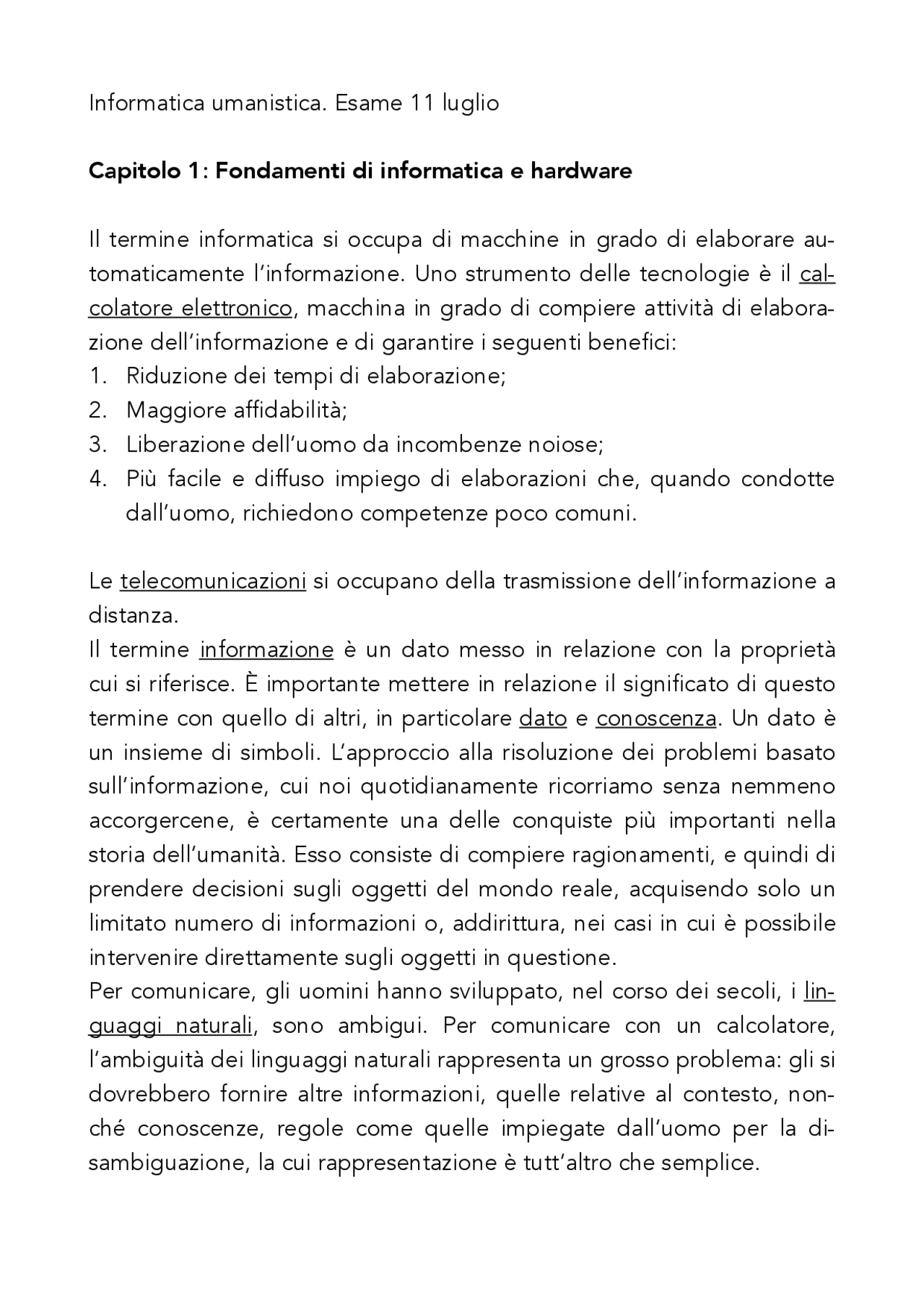 Informatica Umanistica Docsity
