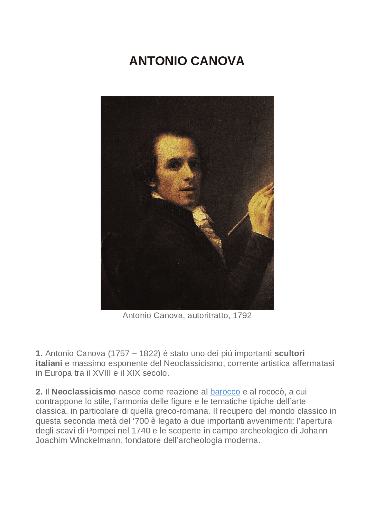 Ricerca Scolastica Su Antonio Canova Docsity
