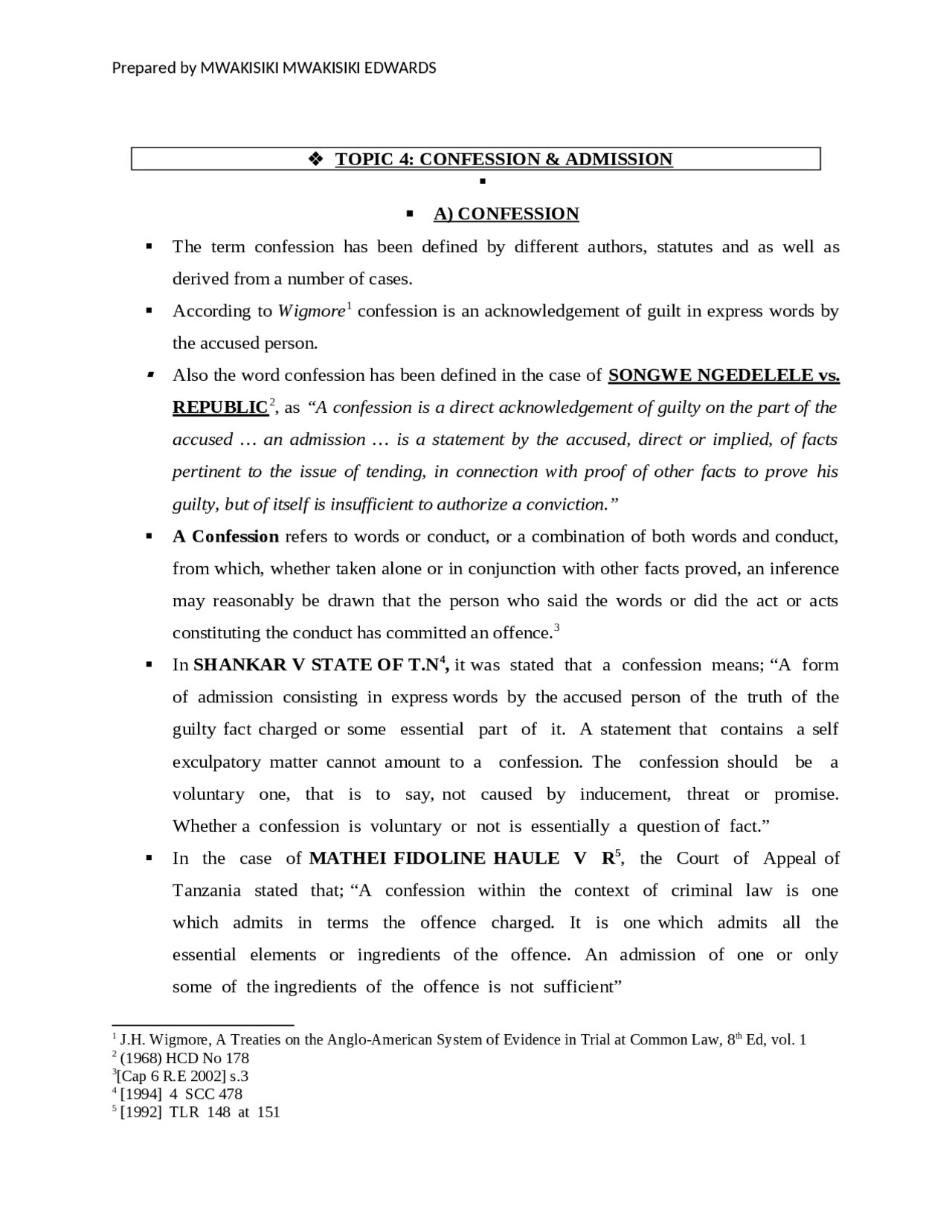 Confession And Admissions In Evidence Docsity