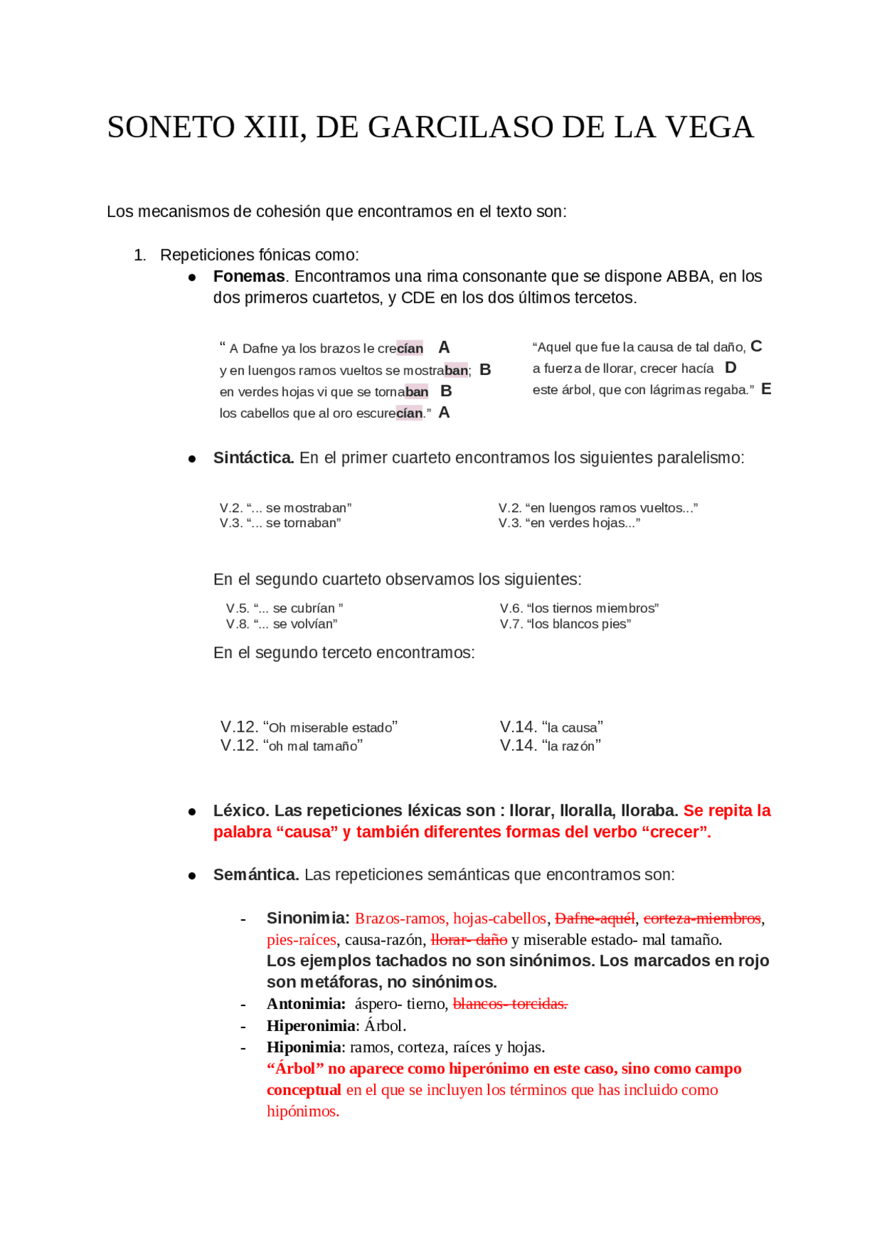 SONETO XIII, DE GARCILASO DE LA VEGA - Docsity