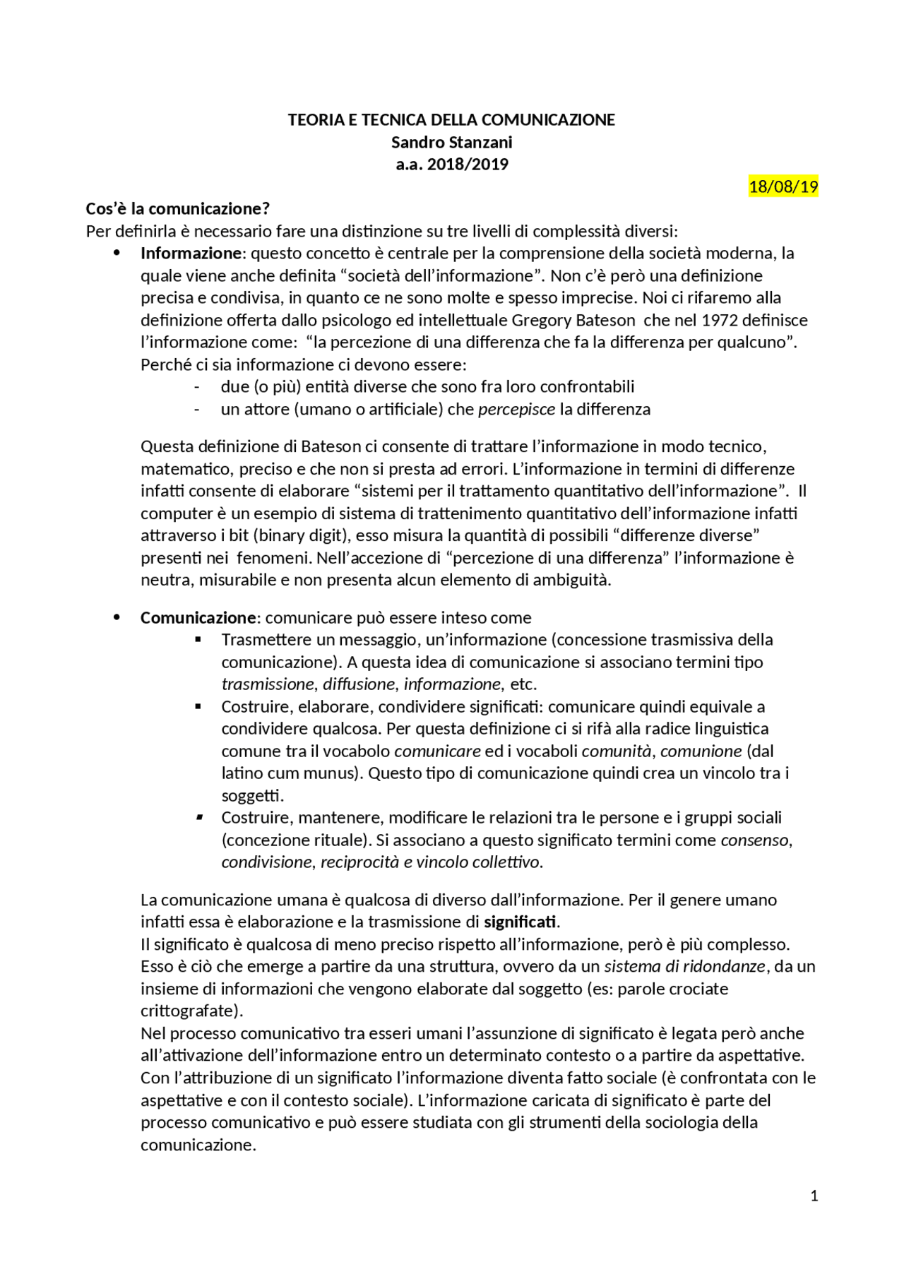 Teoria E Tecnica Della Comunicazione Docsity